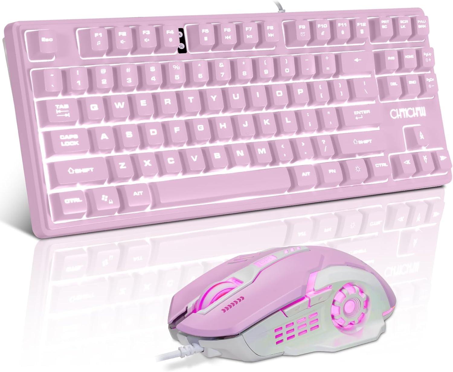 TRAHOO-LED Keyboard and Mouse Combo,Wired 87 Key Mechanical Feel Anti ...