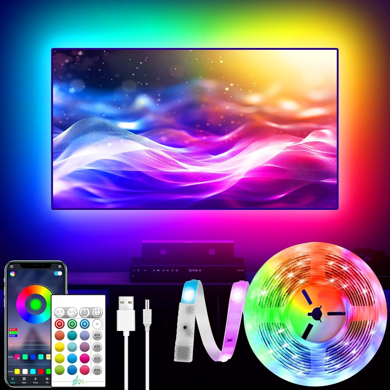 TRAHOO-LED Lights for TV, 19.6ft TV LED Backlight for 55-80 Inch, RGB ...