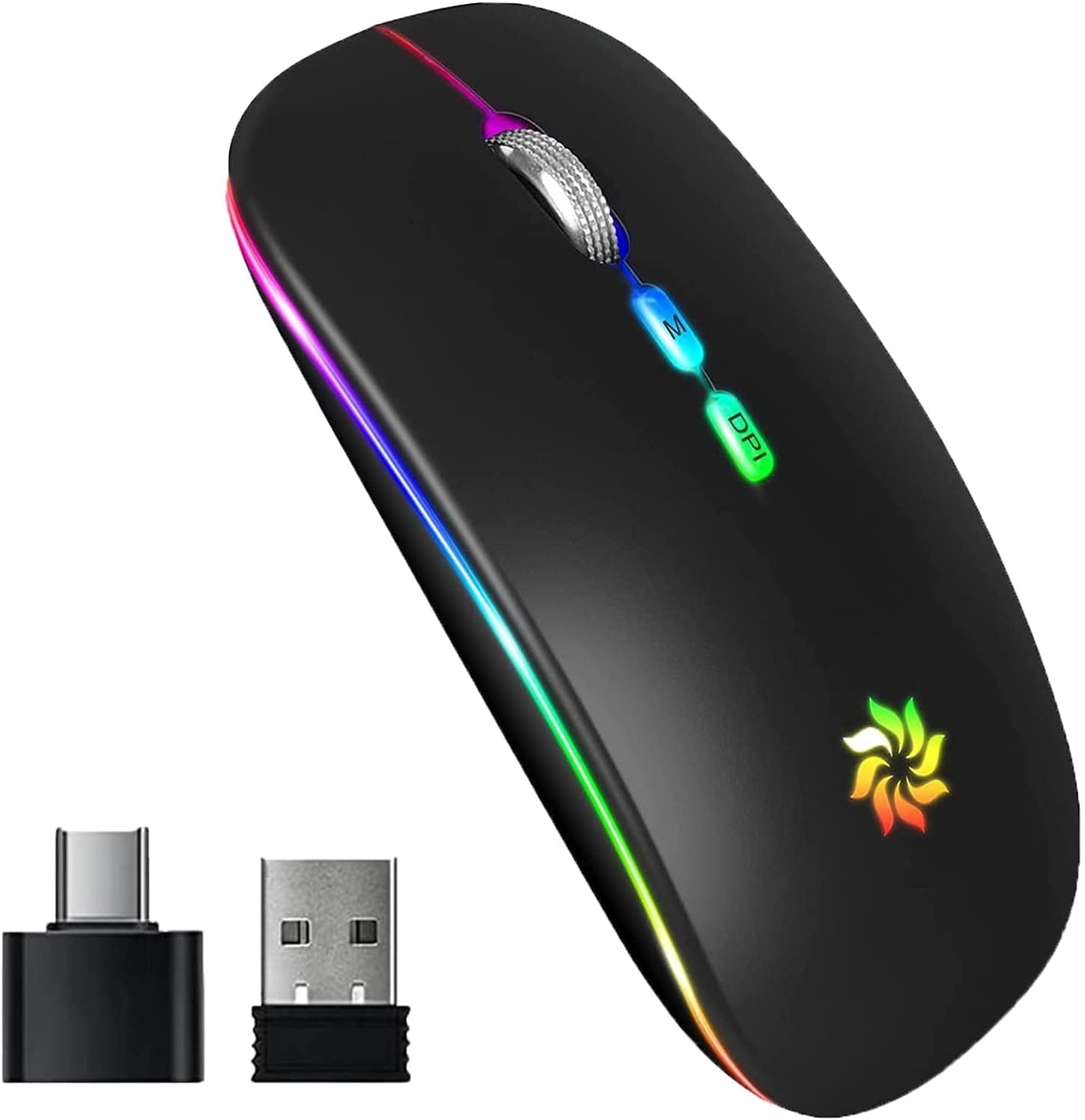 TRAHOO-LED Wireless Mouse Slim Silent Mouse 2.4G Rechargeable Wireless ...