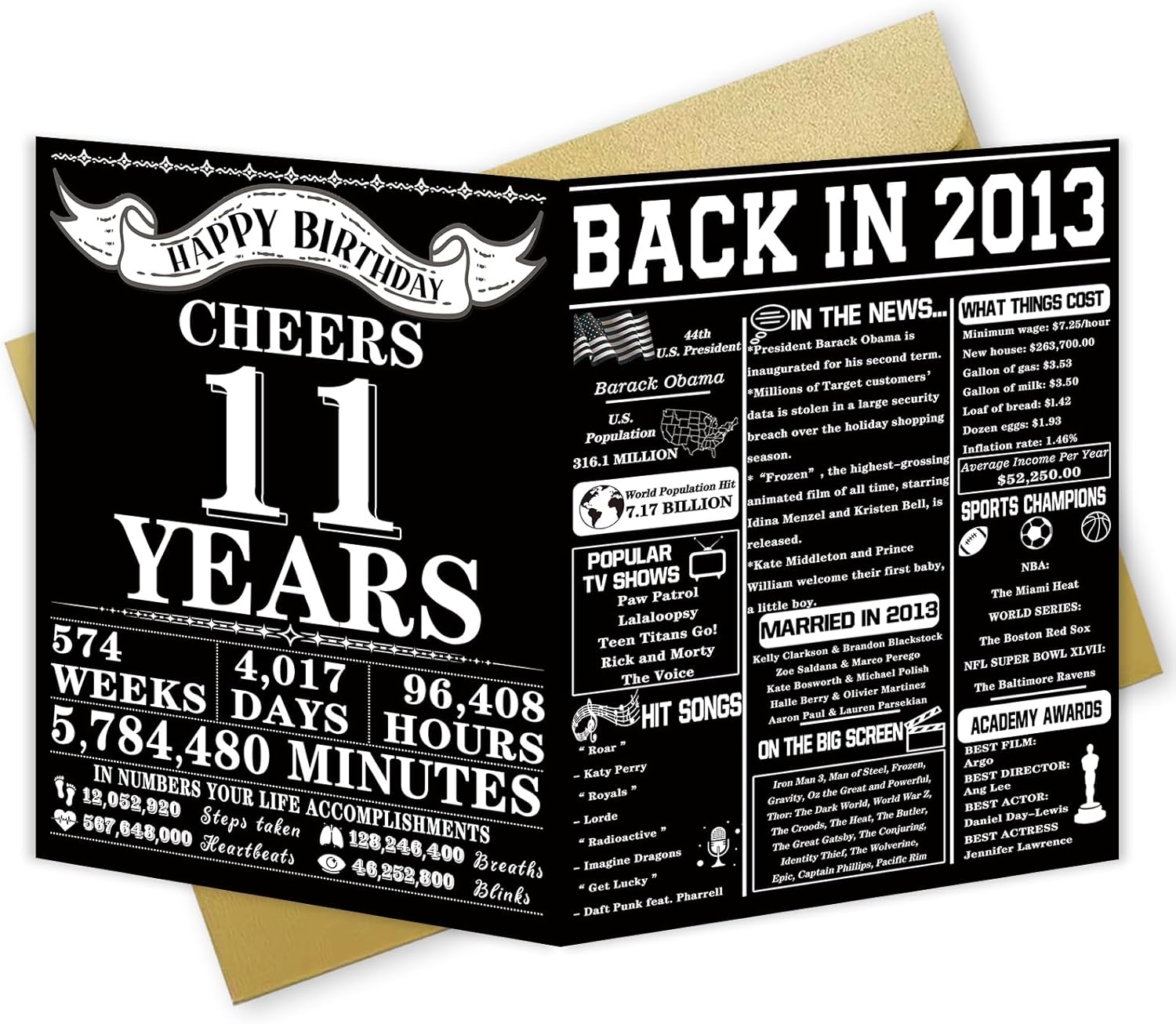 TRAHOO-Large 11th Birthday Card Gift for Daughter Niece, Cool 11 Year Old Bday Decorations for ...