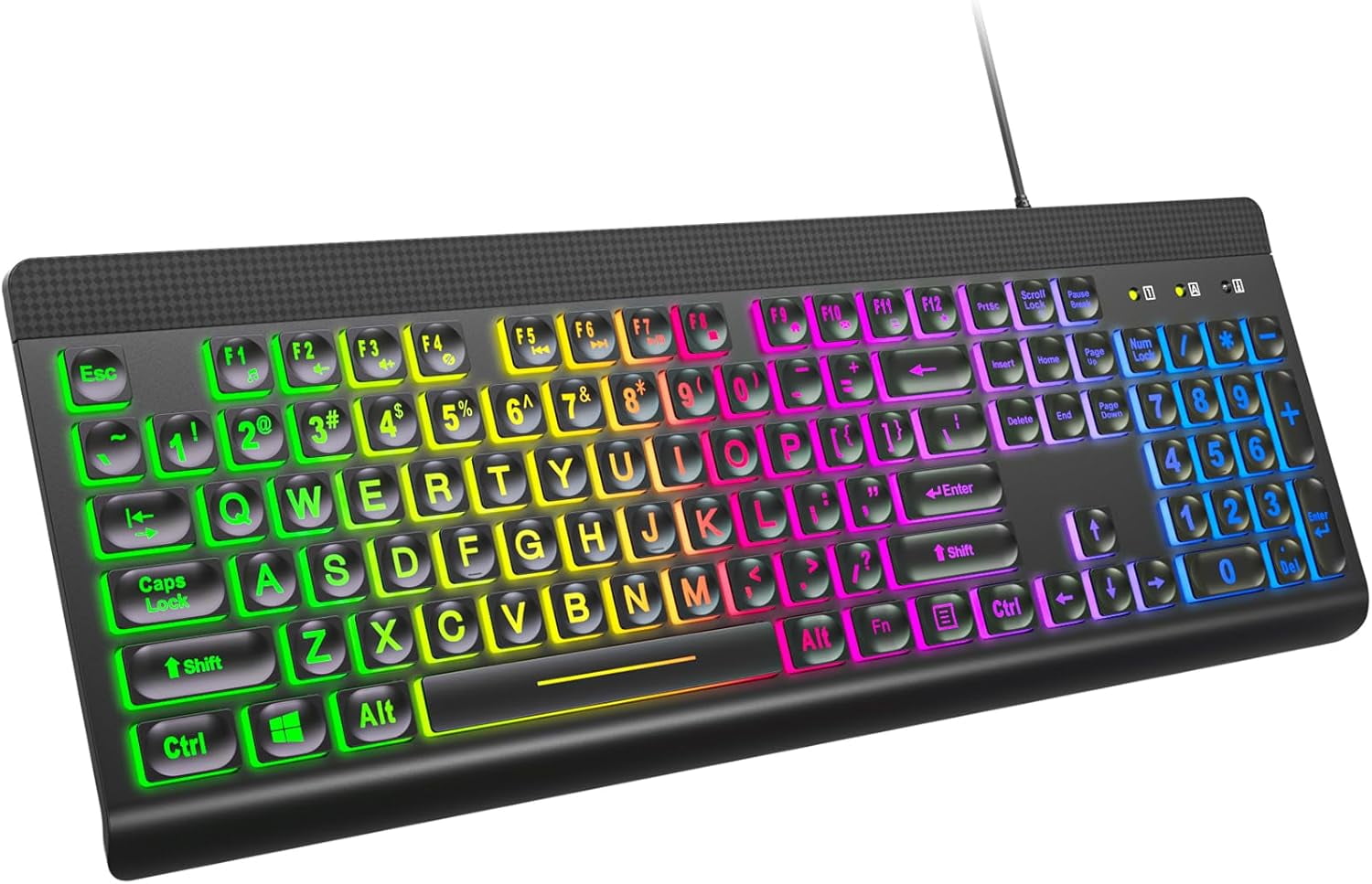 Trahoo Large Print Backlit Keyboard Multiple Color Rainbow Led Backlit Large Size Usb Wired