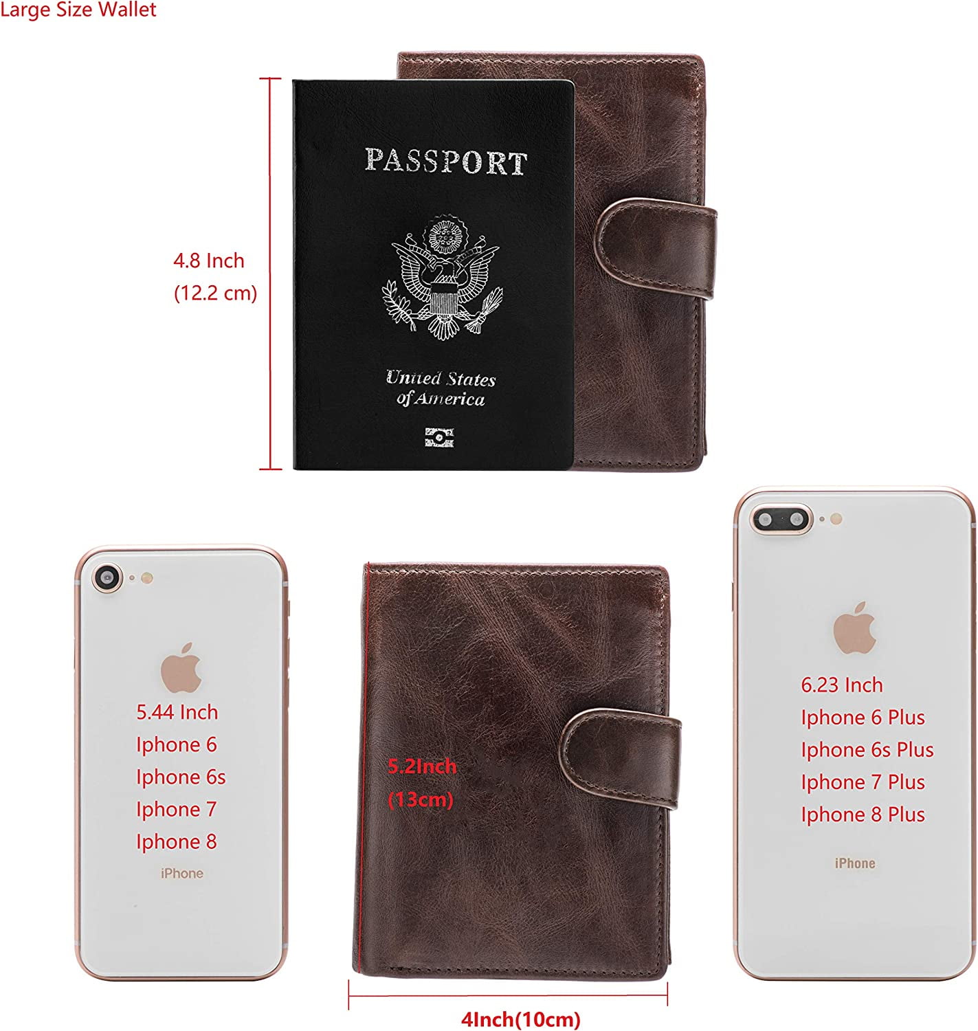 TRAHOO-Large RFID Genuine Leather Card Holder Trifold Wallet Snap ...