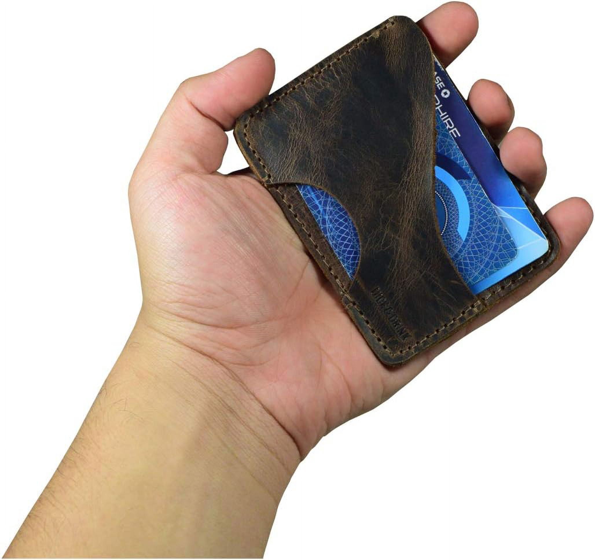 TRAHOO-, Leather Double Sided Card Holder, Holds up to 6 Cards, Slim ...