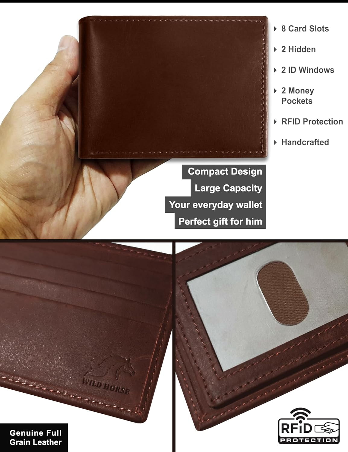 TRAHOO-Leather Wallet for Men, RFID Wallet, Hold upto 14 Cards, 2 ID ...
