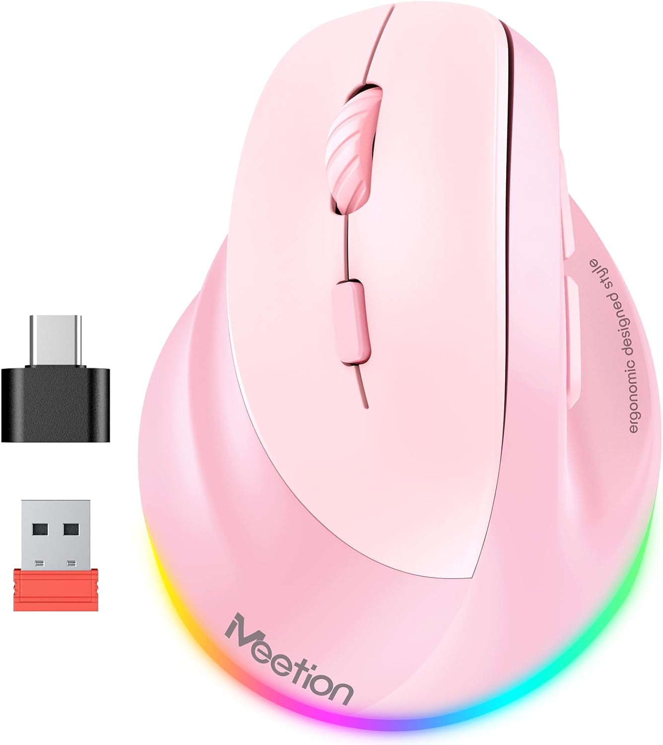TRAHOO-Left-Handed Mouse, Ergonomic Mouse Wireless Vertical Mouse, RGB ...