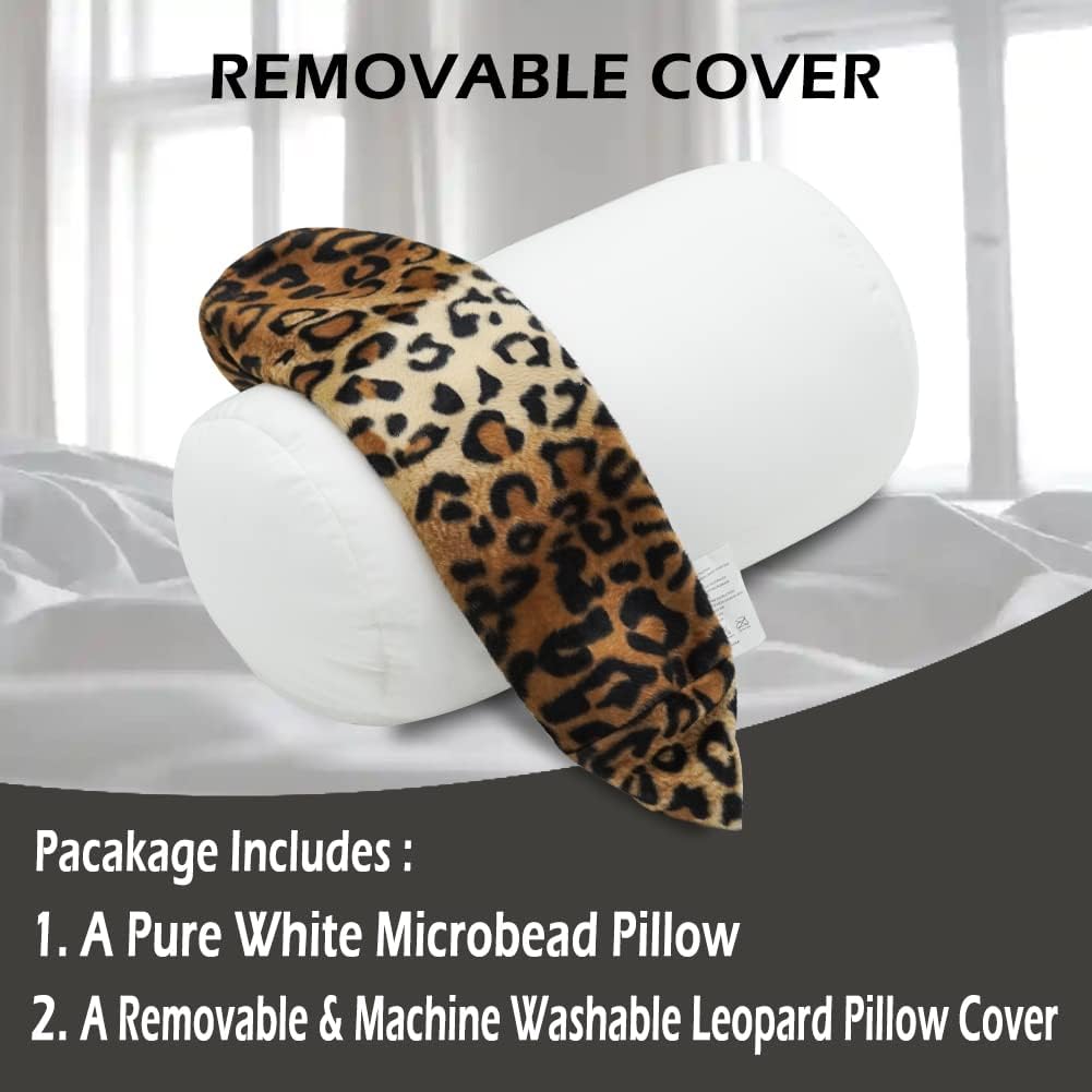 TRAHOO-Leopard Microbead Neck Pillows Squishy Cylinder Bean Bag Pillow ...