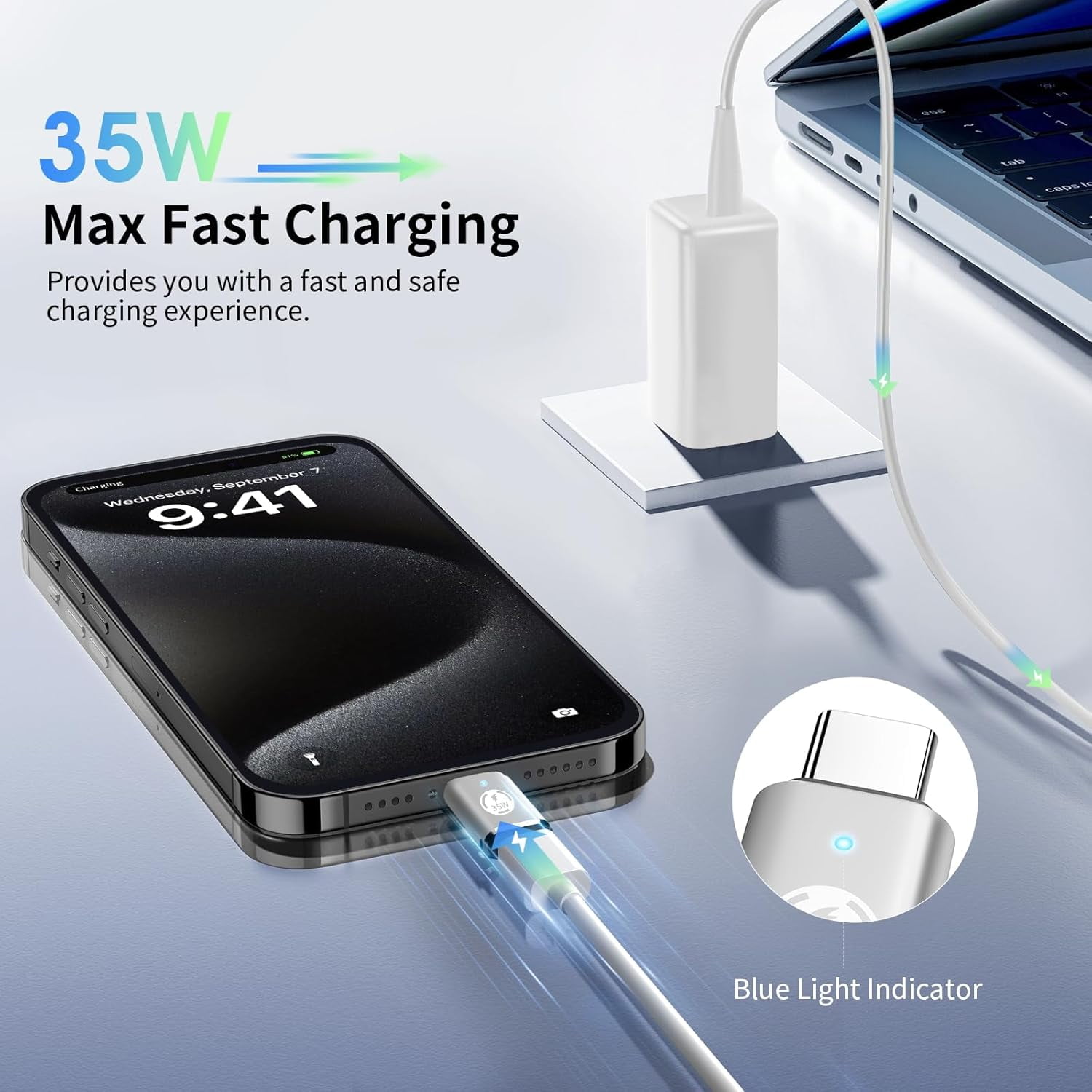 TRAHOO-Lightning to USB C Adapter 2 Pack, Lightning Female to USB C Male 35W PD Fast Charging ...