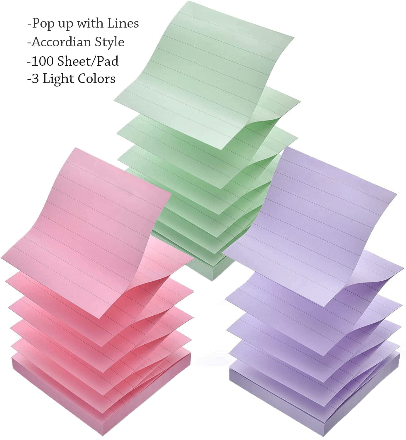 TRAHOO-Lined Pop Up Sticky Note 3x3 inch, 6 Pack Accodian Stlye Self ...