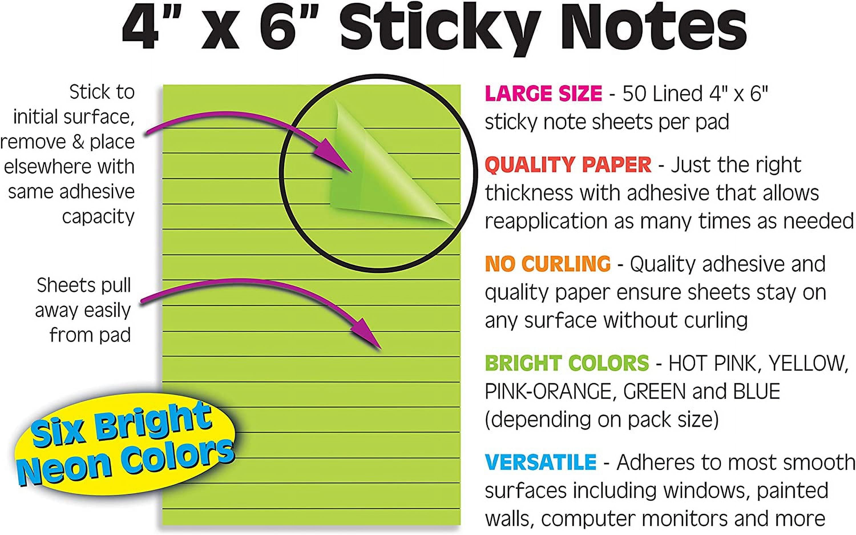 TRAHOO-Lined Sticky Notes, 4 x 6, 10 Pack, 500 Sheets (50/Pad), Self ...