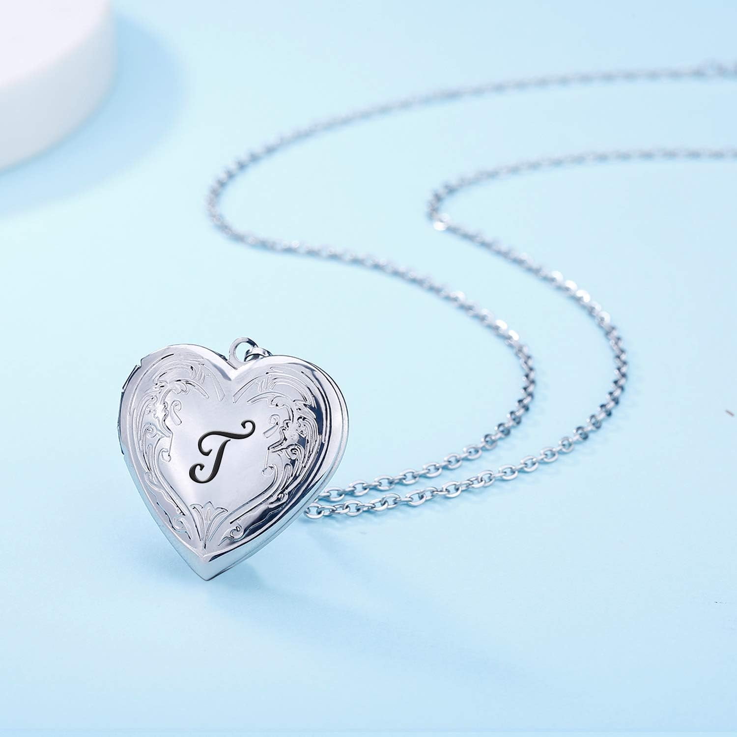 TRAHOO-Locket Necklace that Holds Pictures Initial Alphabet A-Z Letter ...