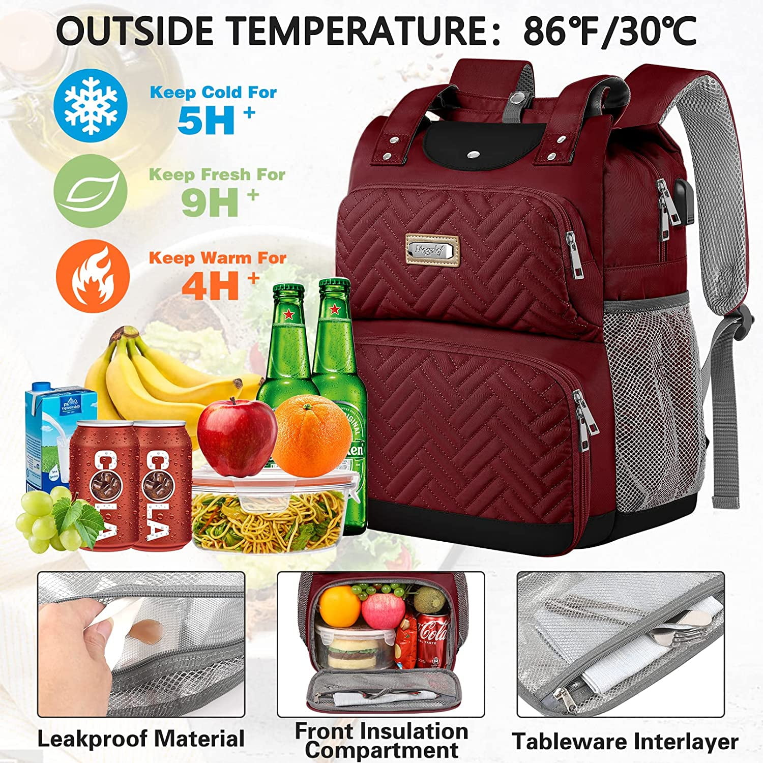 TRAHOO-Lunch Backpack for Women, Water-resistant Insulated Cooler ...