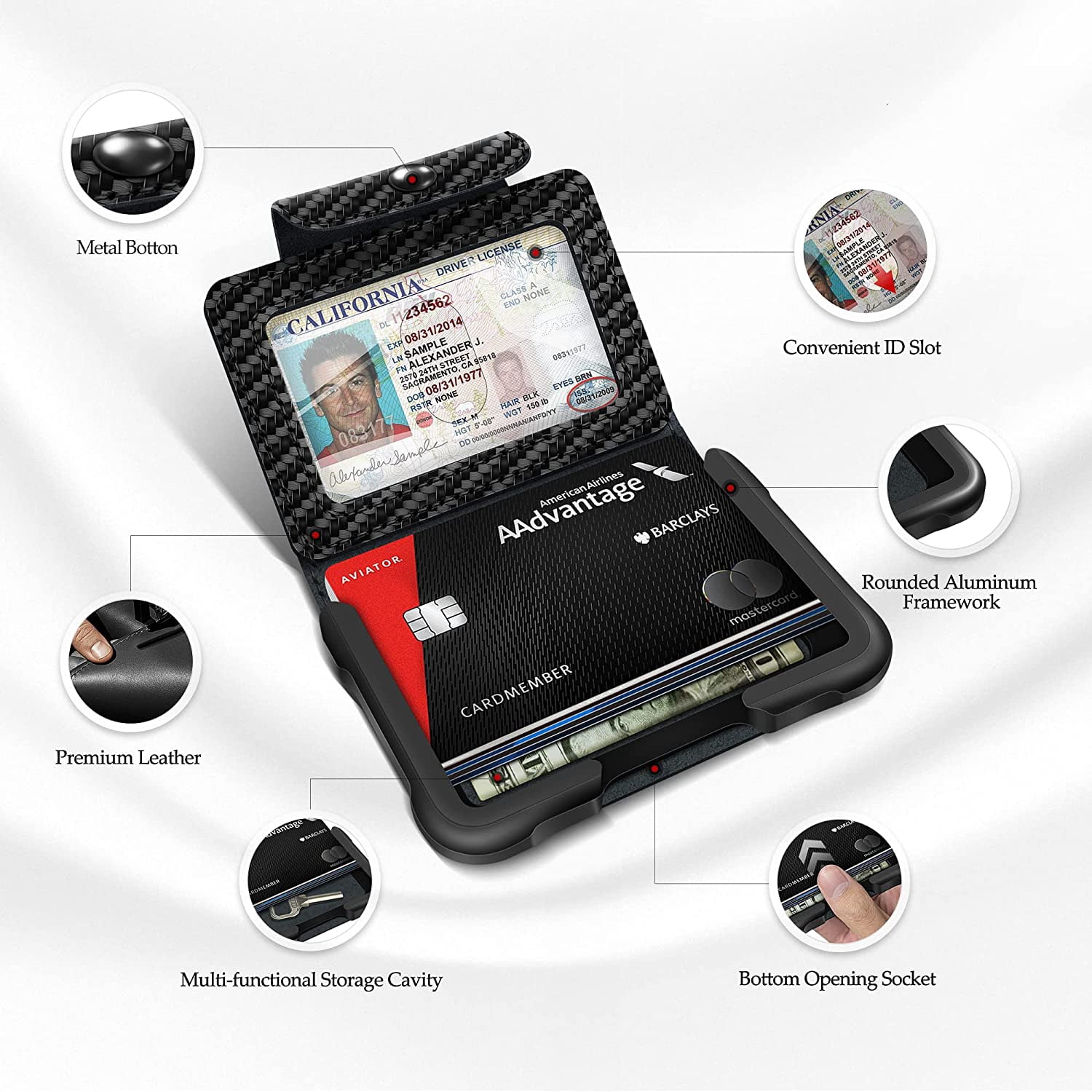 TRAHOO-MURADIN Carbon Fiber Front Pocket Wallet for Men Travel Tactical ...