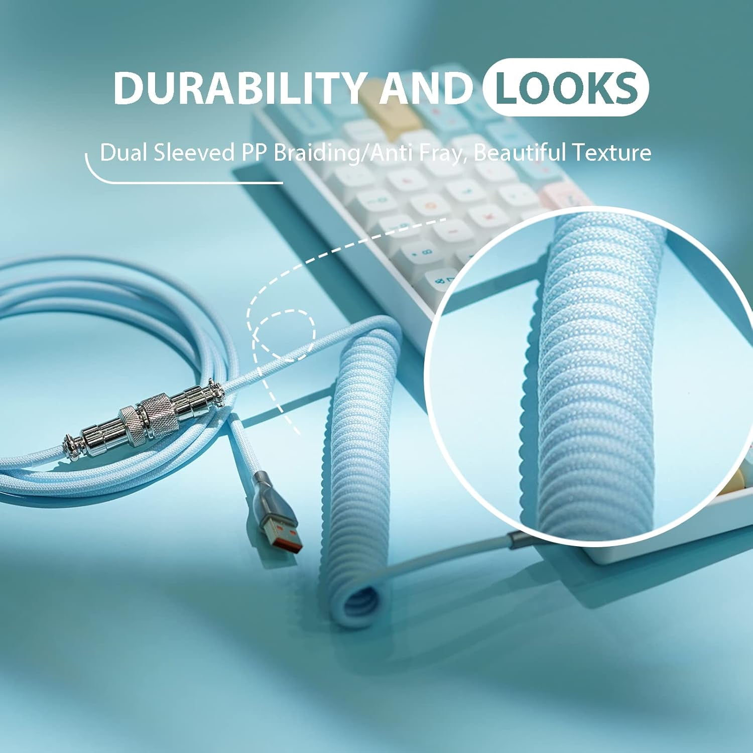 TRAHOO-Macaron 1.8m Coiled Type-C to USB A TPU Mechanical Keyboard ...