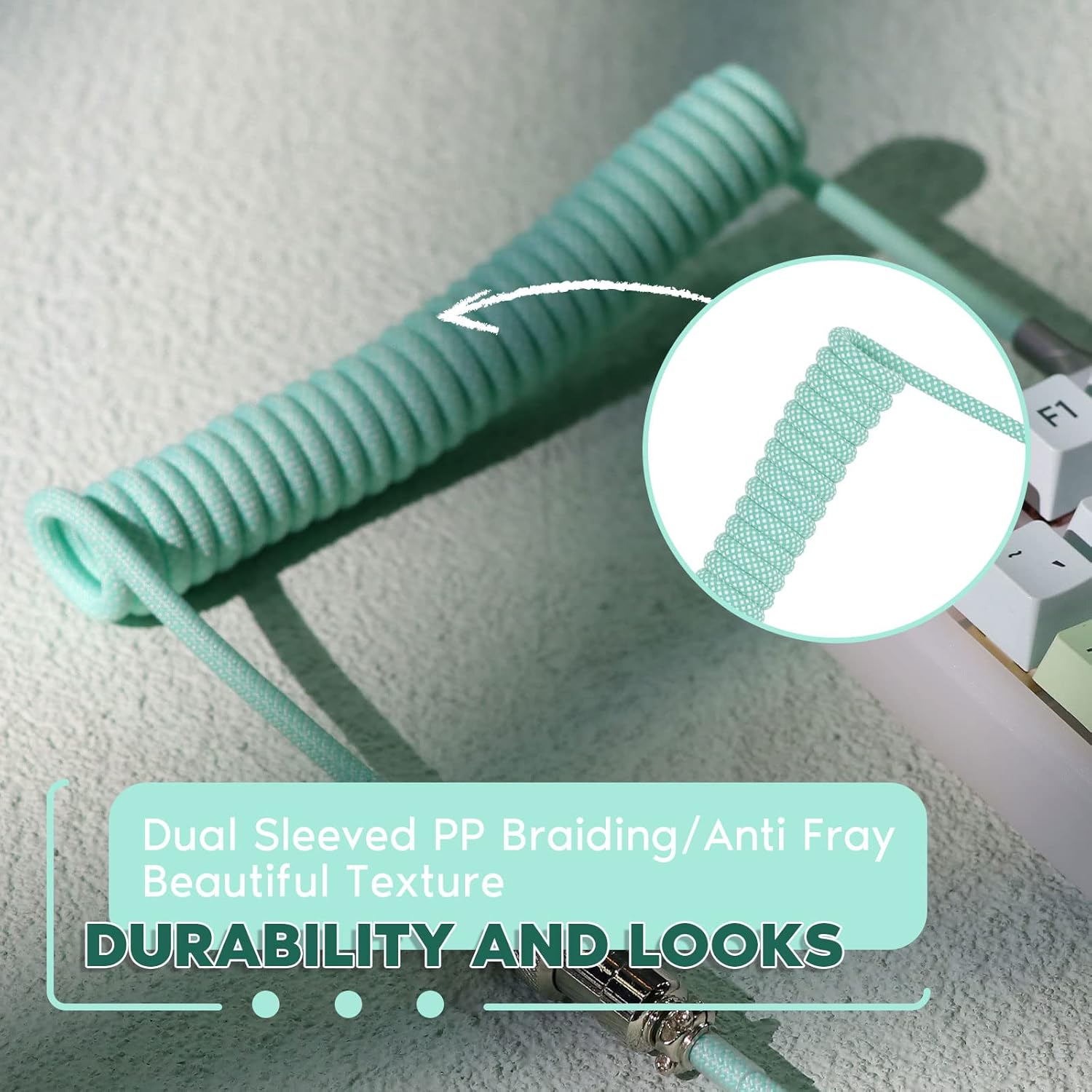 TRAHOO-Macaron 1.8m Coiled Type-C to USB A TPU Mechanical Keyboard ...