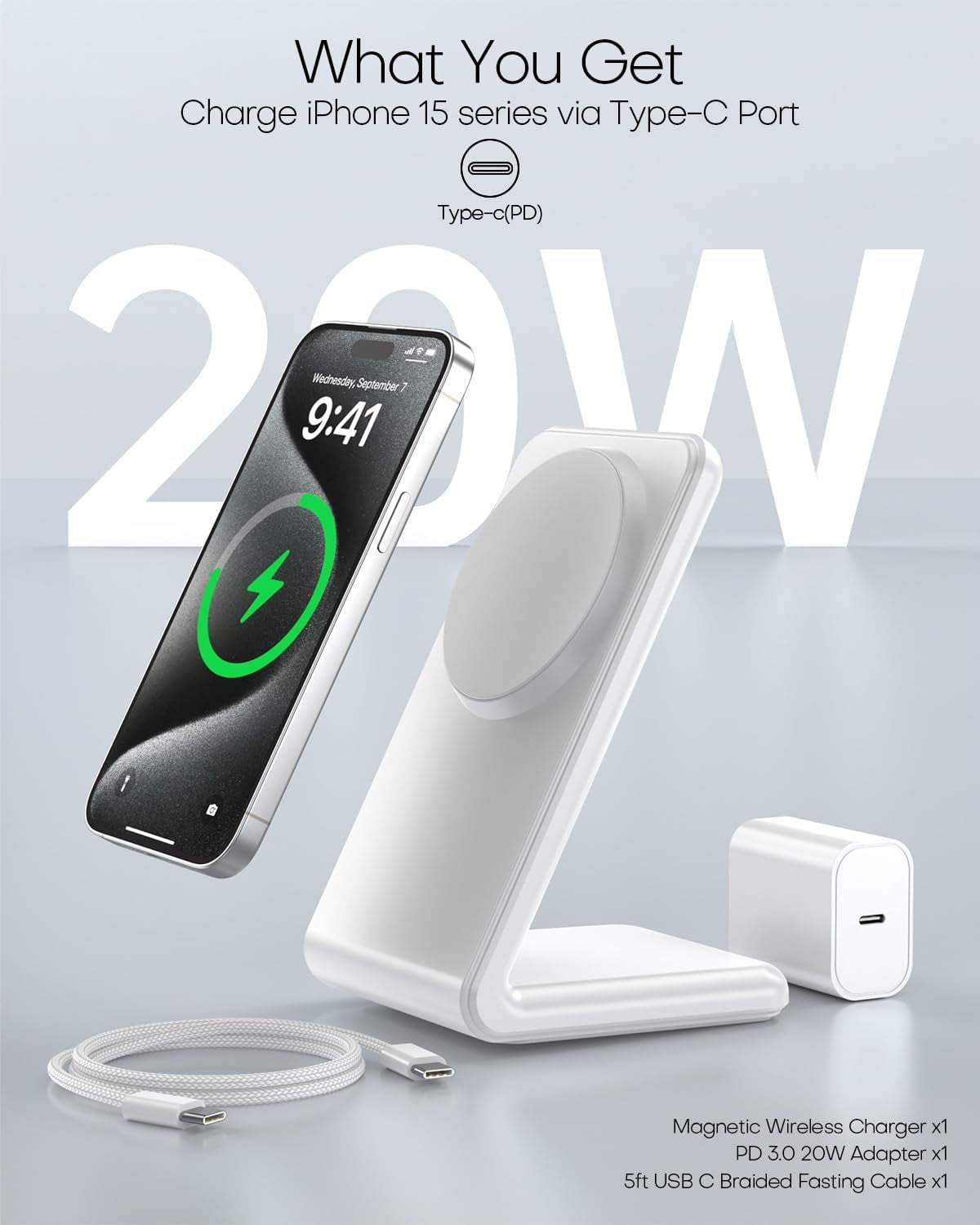 TRAHOO-Mag-Safe Charger Stand for iPhone 16 (with 20W Adapter, 5Ft ...