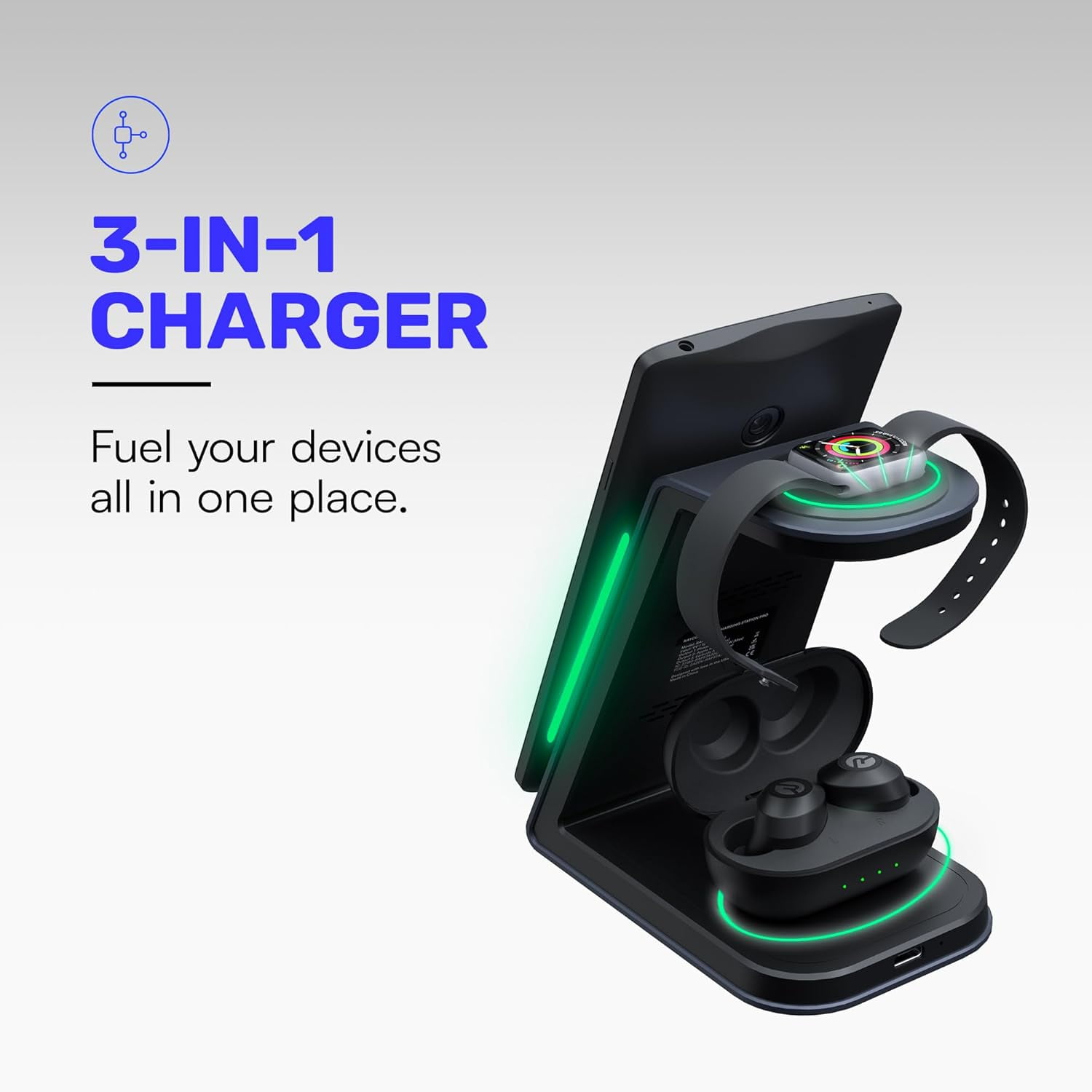 TRAHOO-Magic Charging Station 15W Fast Wireless Charging, 3-in-1 Design ...
