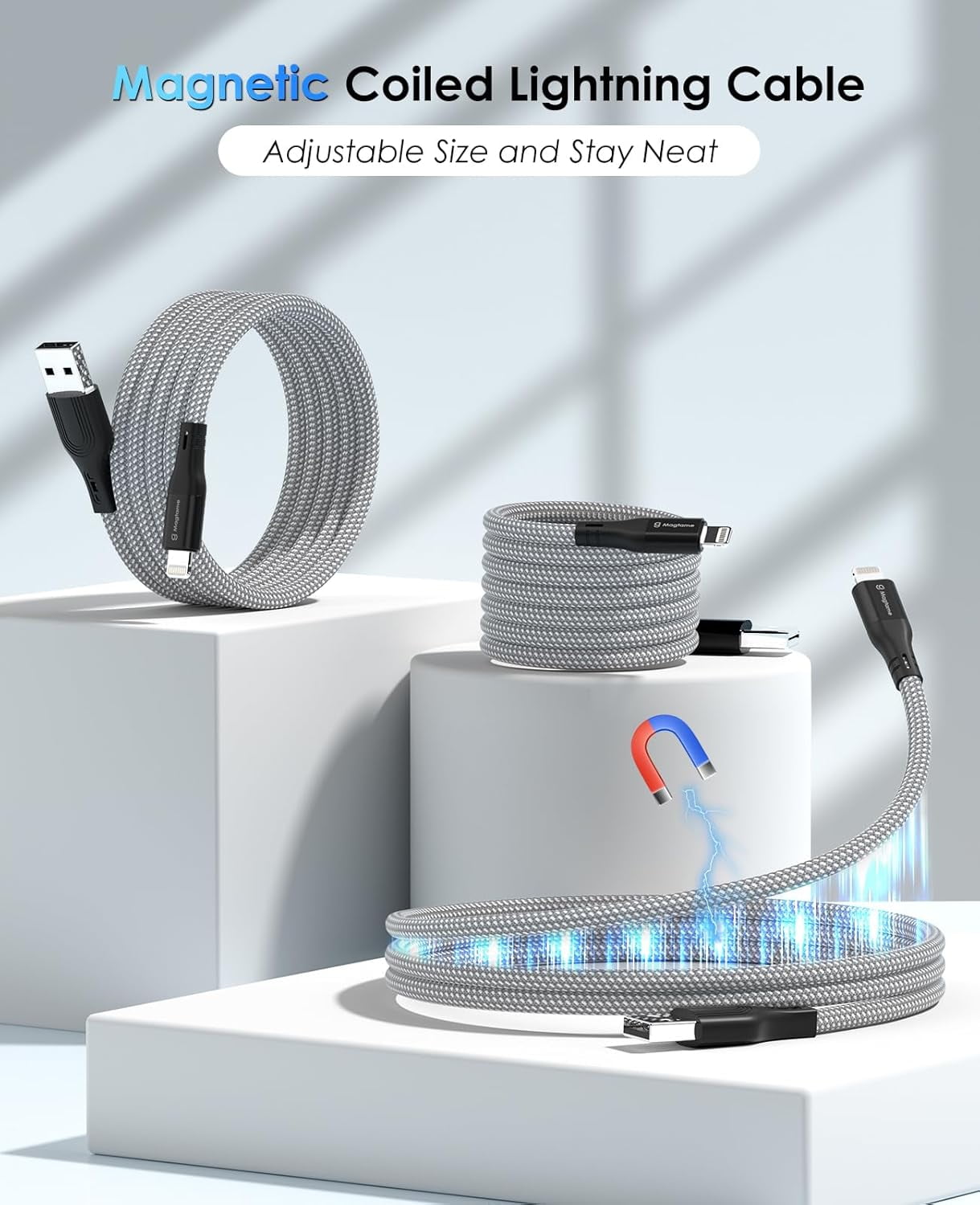 TRAHOO-Magnetic Coiled Lightning Cable, 5FT MFi Certified iPhone ...