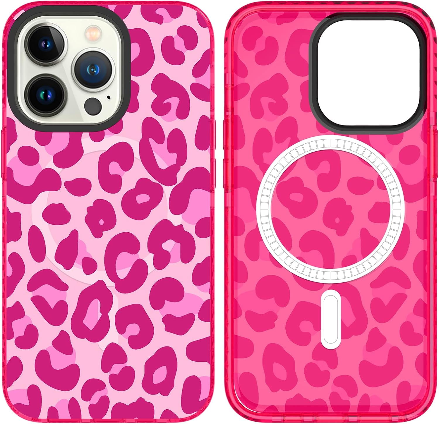 TRAHOO-Magnetic for iPhone 15 Pro Max Case Hot Pink Leopard Print ...