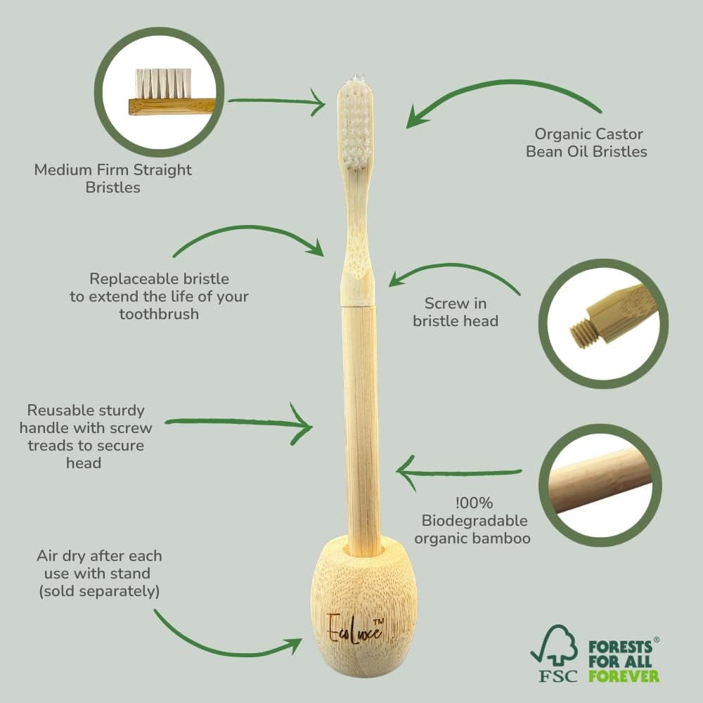 TRAHOO-Manual Bamboo Toothbrush with Replaceable Castor Bean Oil Medium ...