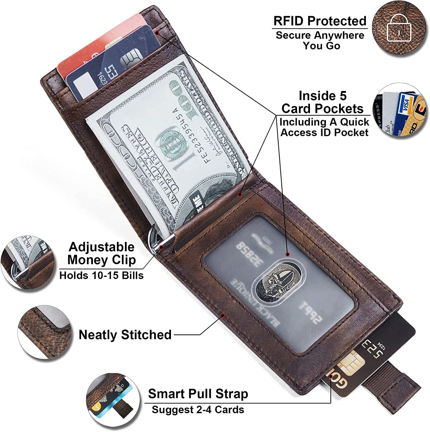 TRAHOO-Men Minimalist Skull Leather Bifold Wallet with ID Window for ...