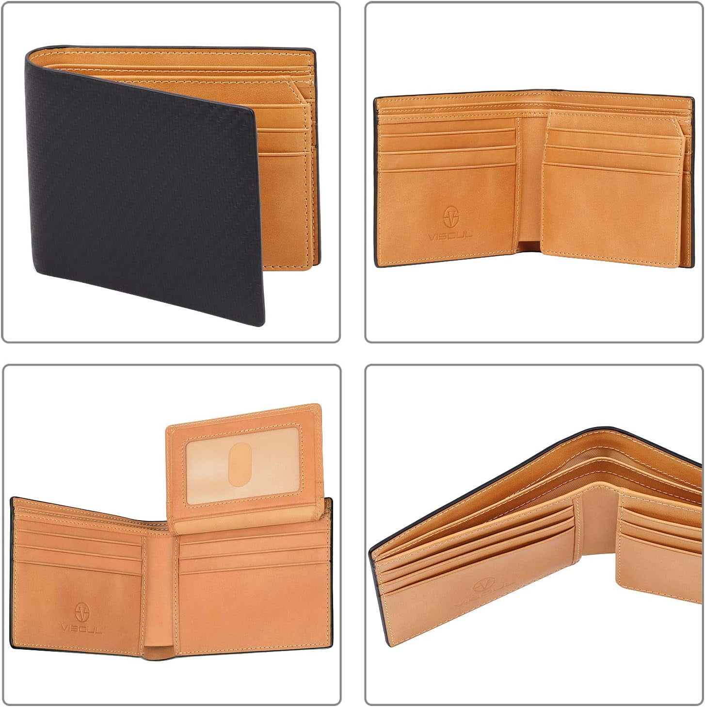 TRAHOO-Men’s Carbon Fiber Leather Wallets Bifold with RFID Blocking ...