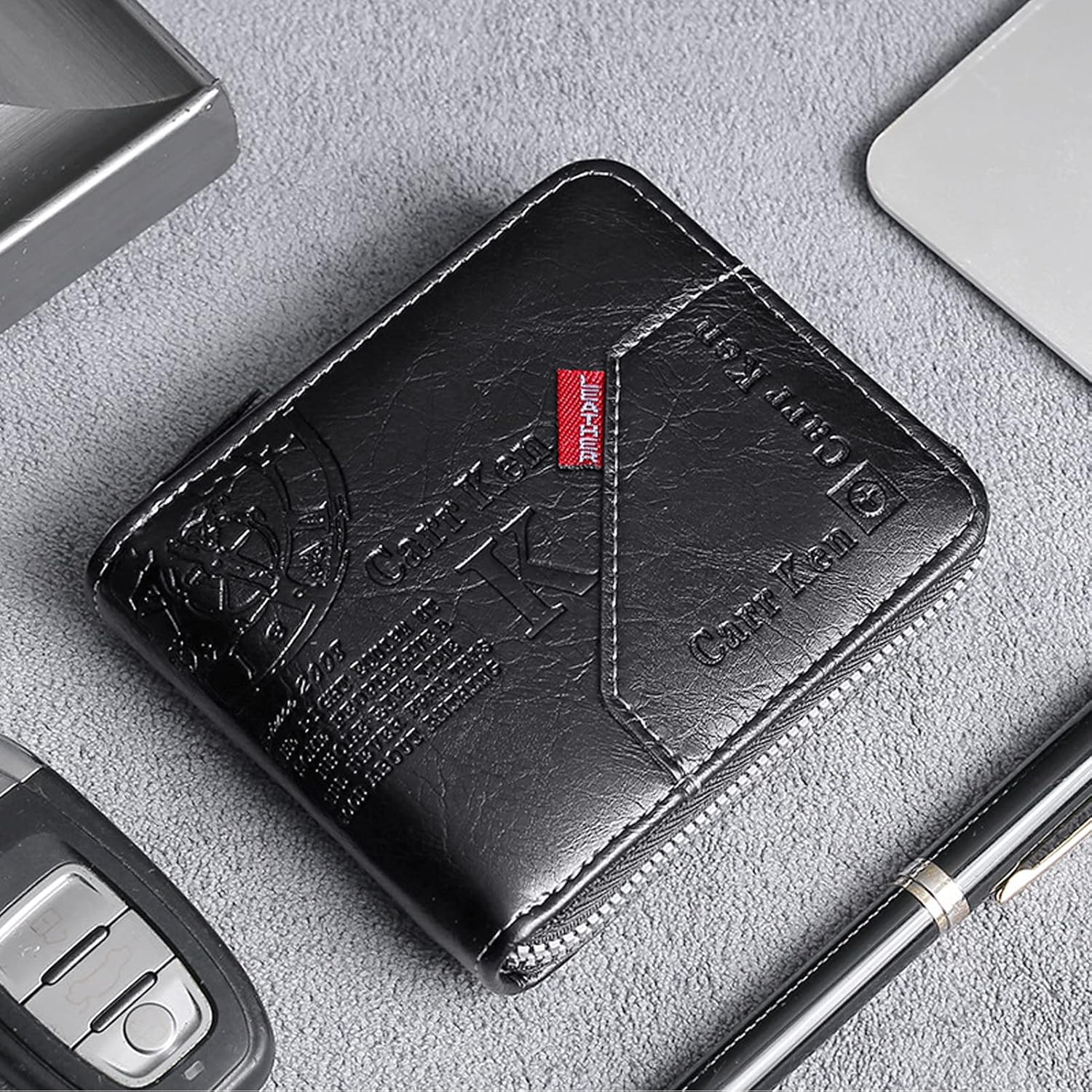 TRAHOO-Men's Leather RFID Wallet Zipper Bifold Wallet for Men ID card ...
