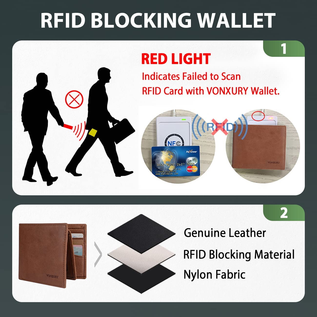 TRAHOO-Mens Leather Wallet, 2 ID windows Retro Bifold Wallet RFID ...