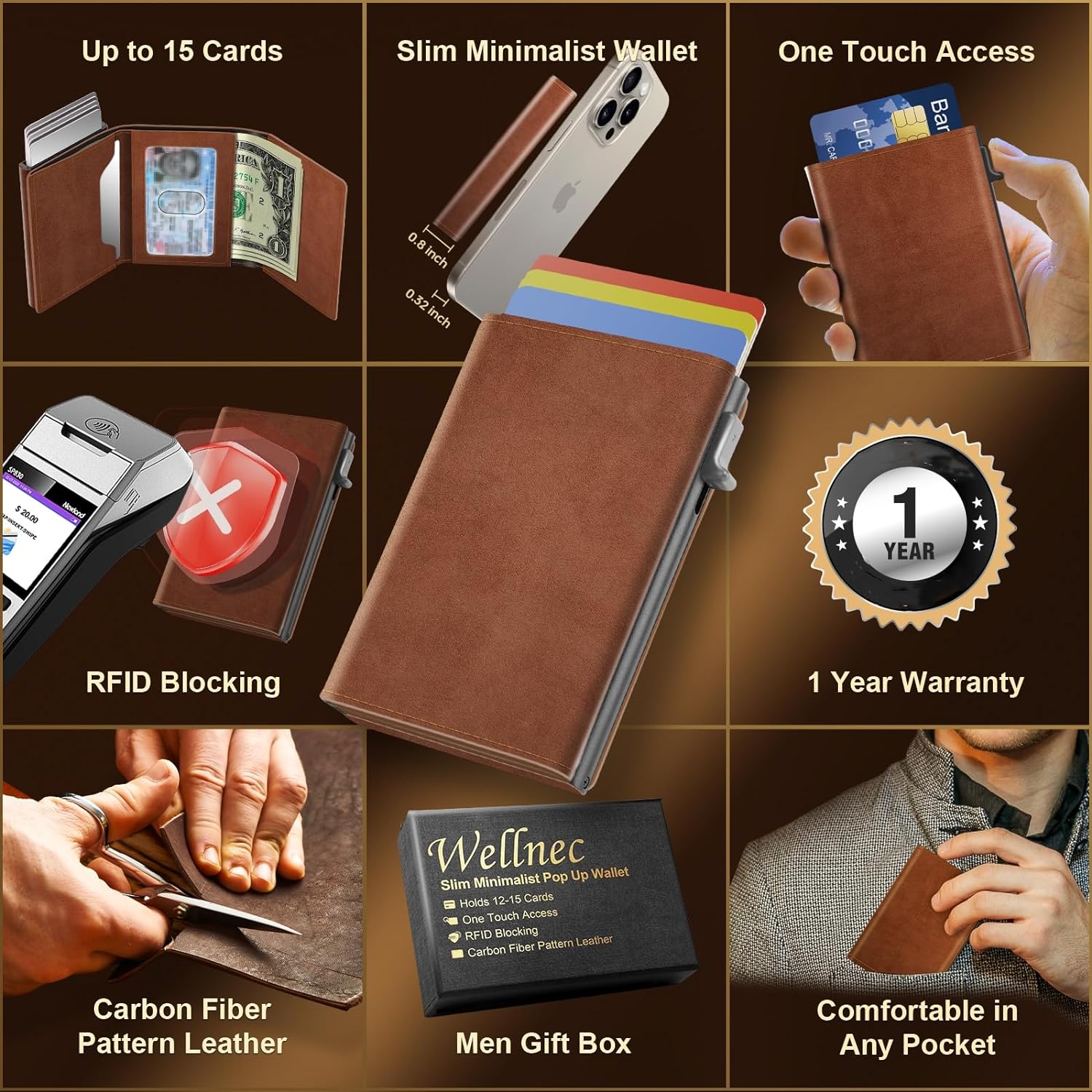 TRAHOO-Mens Pop Up Wallet for Card Slim Wallets for Men with ID Window ...