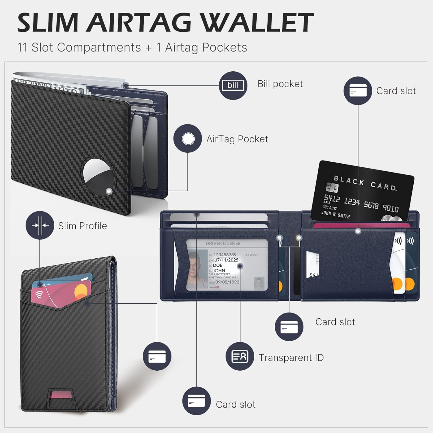 TRAHOO-Mens Wallet with AirTag Holder: Secure Holder for Apple Air Tag ...