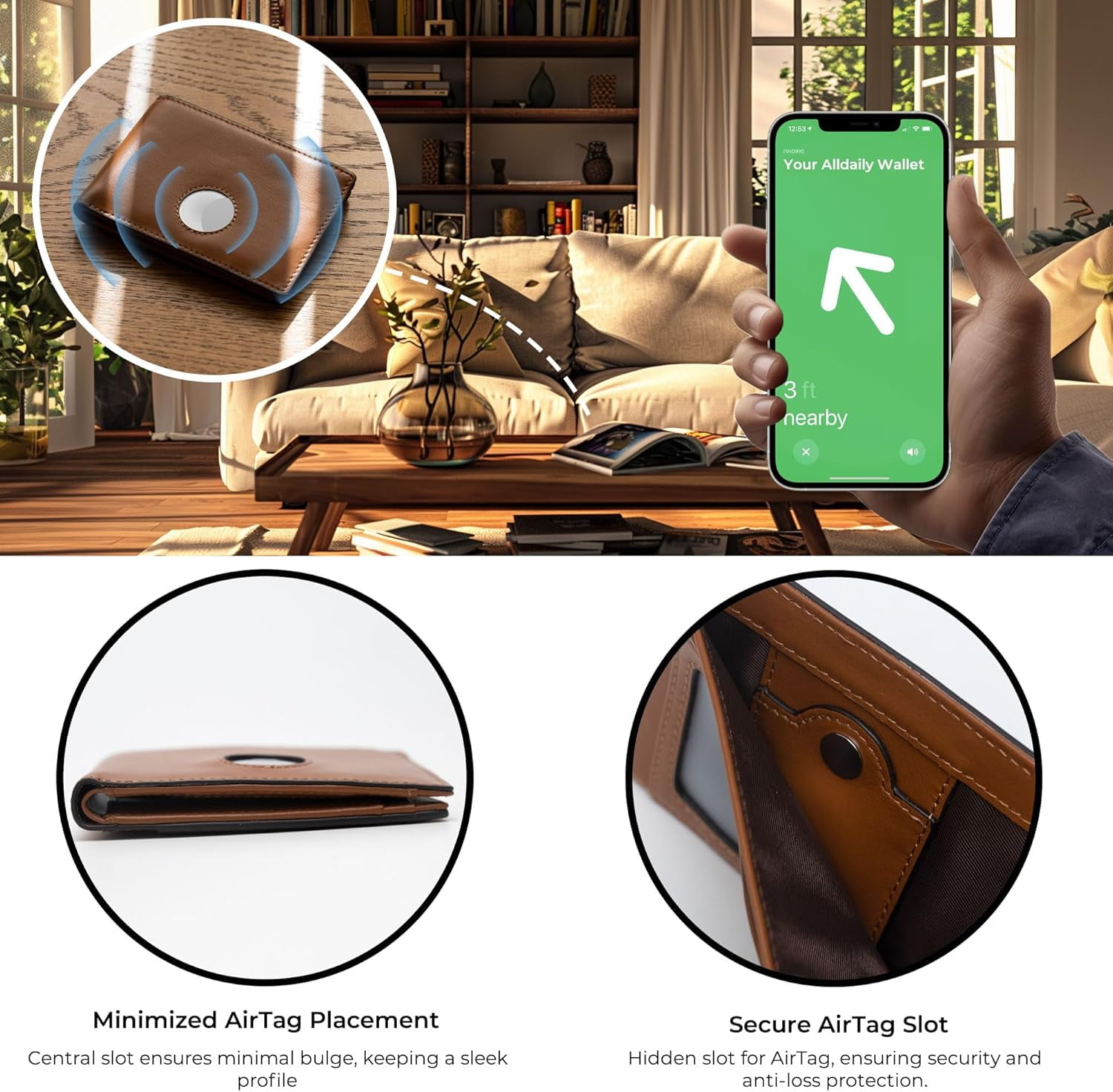 TRAHOO-Mens Wallet With AirTag Holder, Trackable Smart RFID Blocking ...