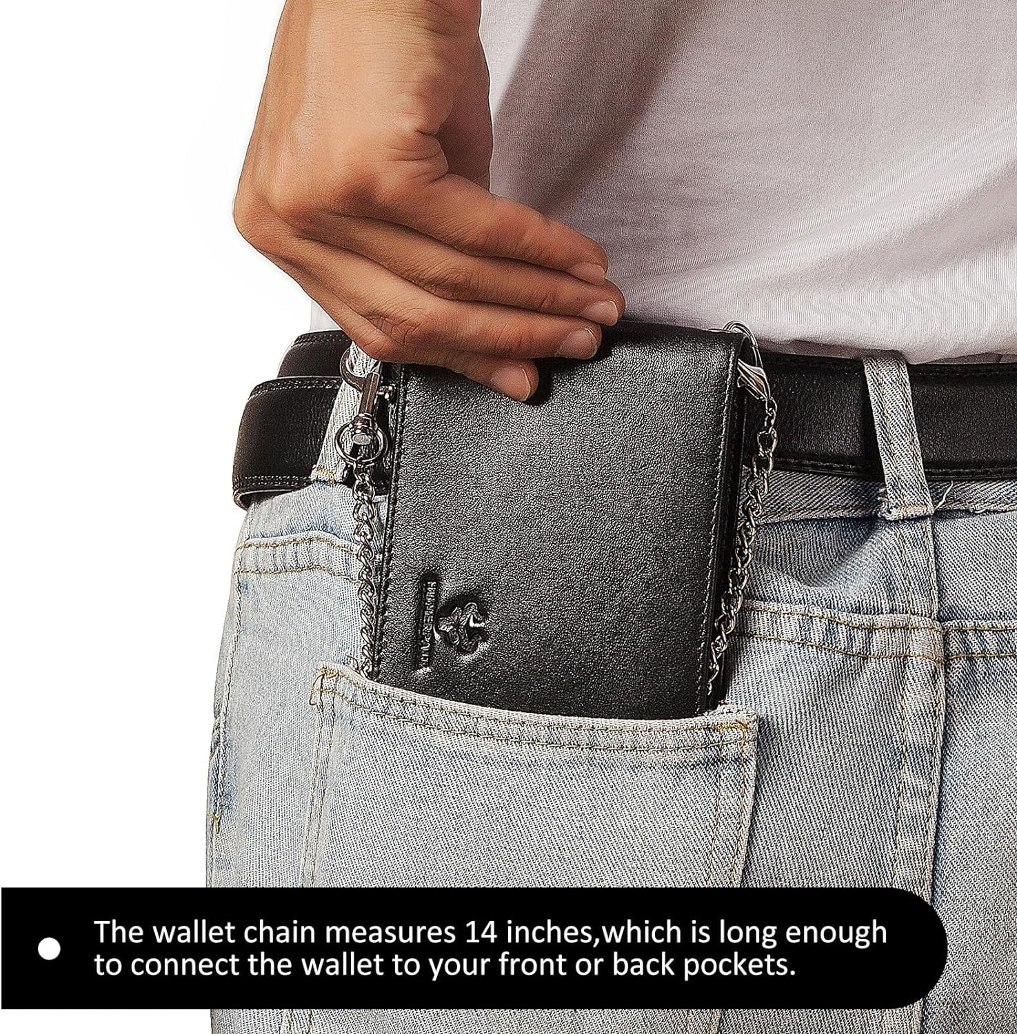 TRAHOO-Mens Wallet with Chain, RFID Blocking Genuine Leather Bifold ...