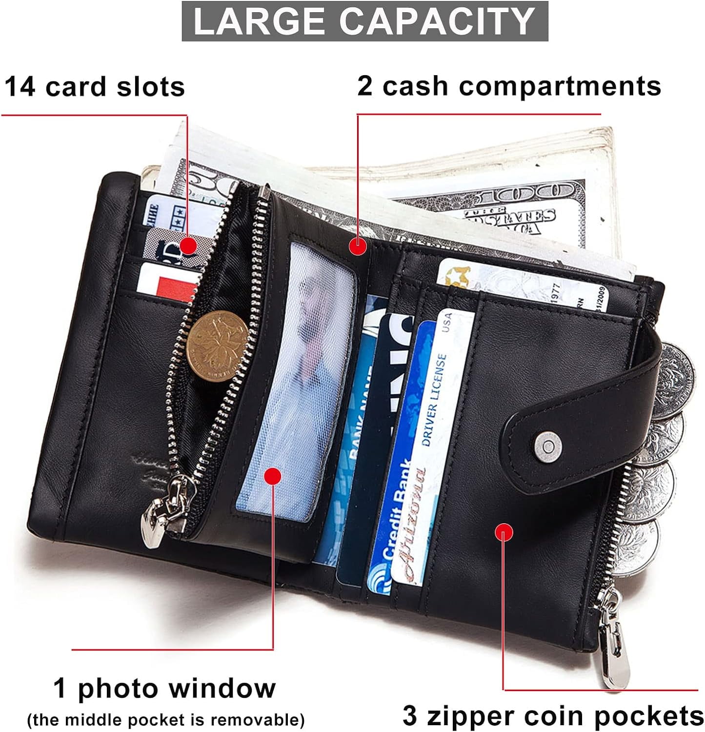 TRAHOO-Mens Wallet with Chain RFID Blocking Genuine Leather Double ...