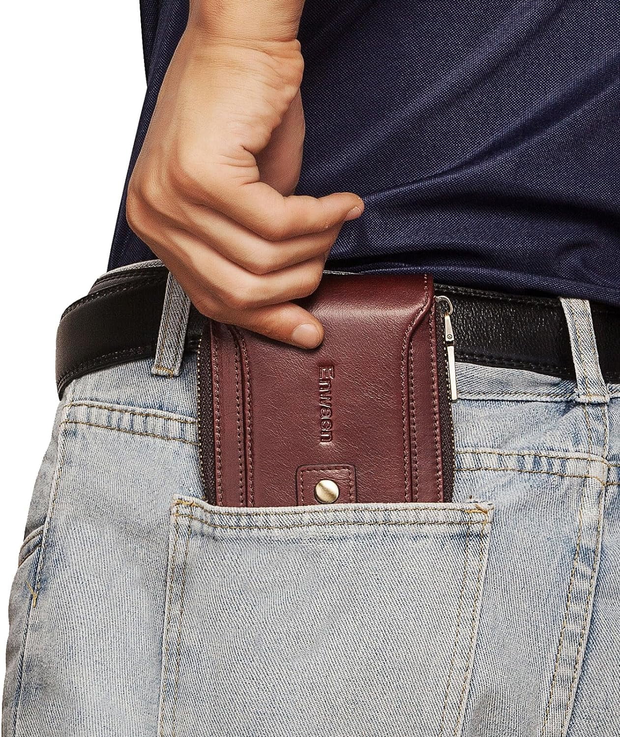 TRAHOO-Mens Wallet with Zipper, RFID Blocking Secure Genuine Leather ...