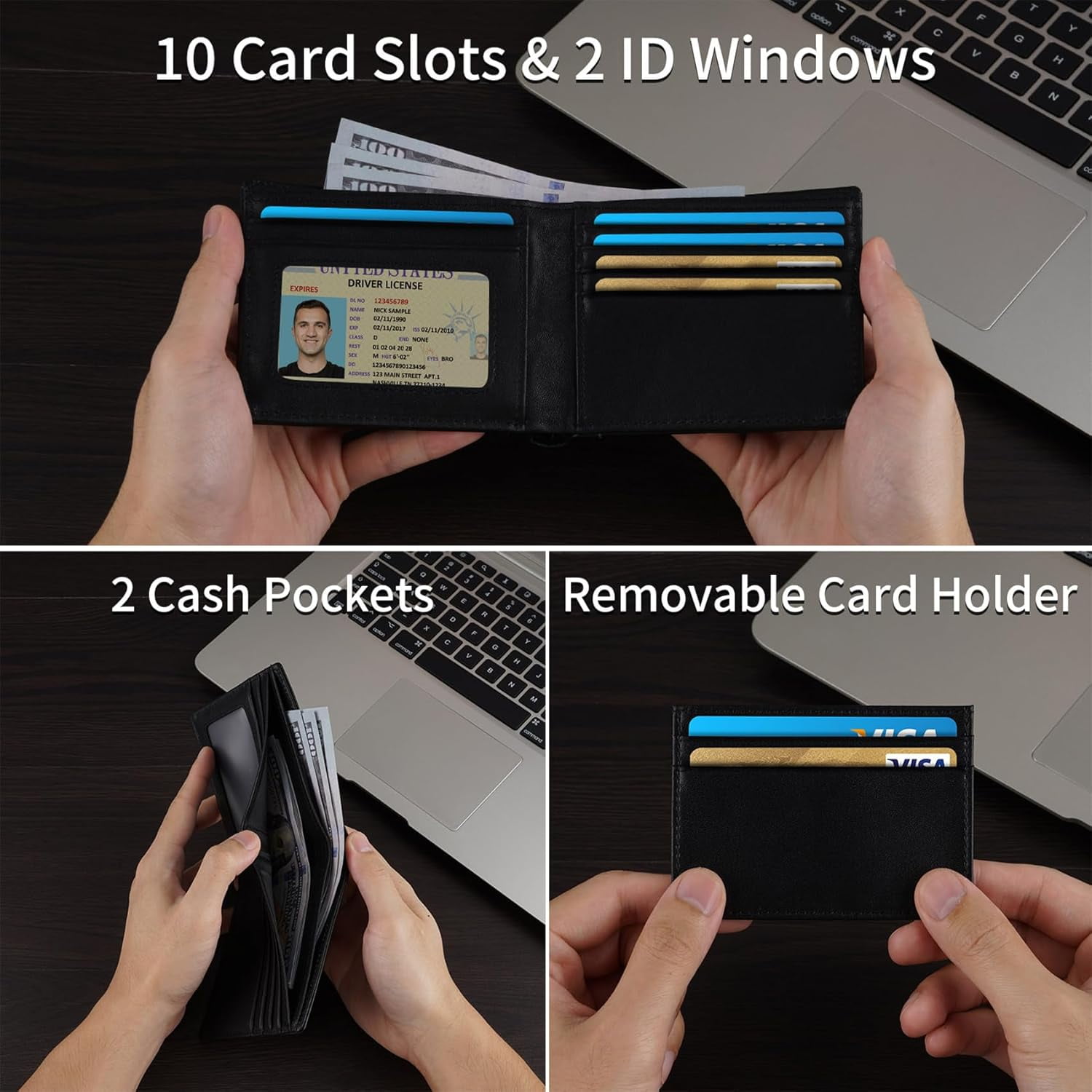 TRAHOO-Mens Wallets Genuine Leather RFID Blocking Bifold Wallet For Men ...