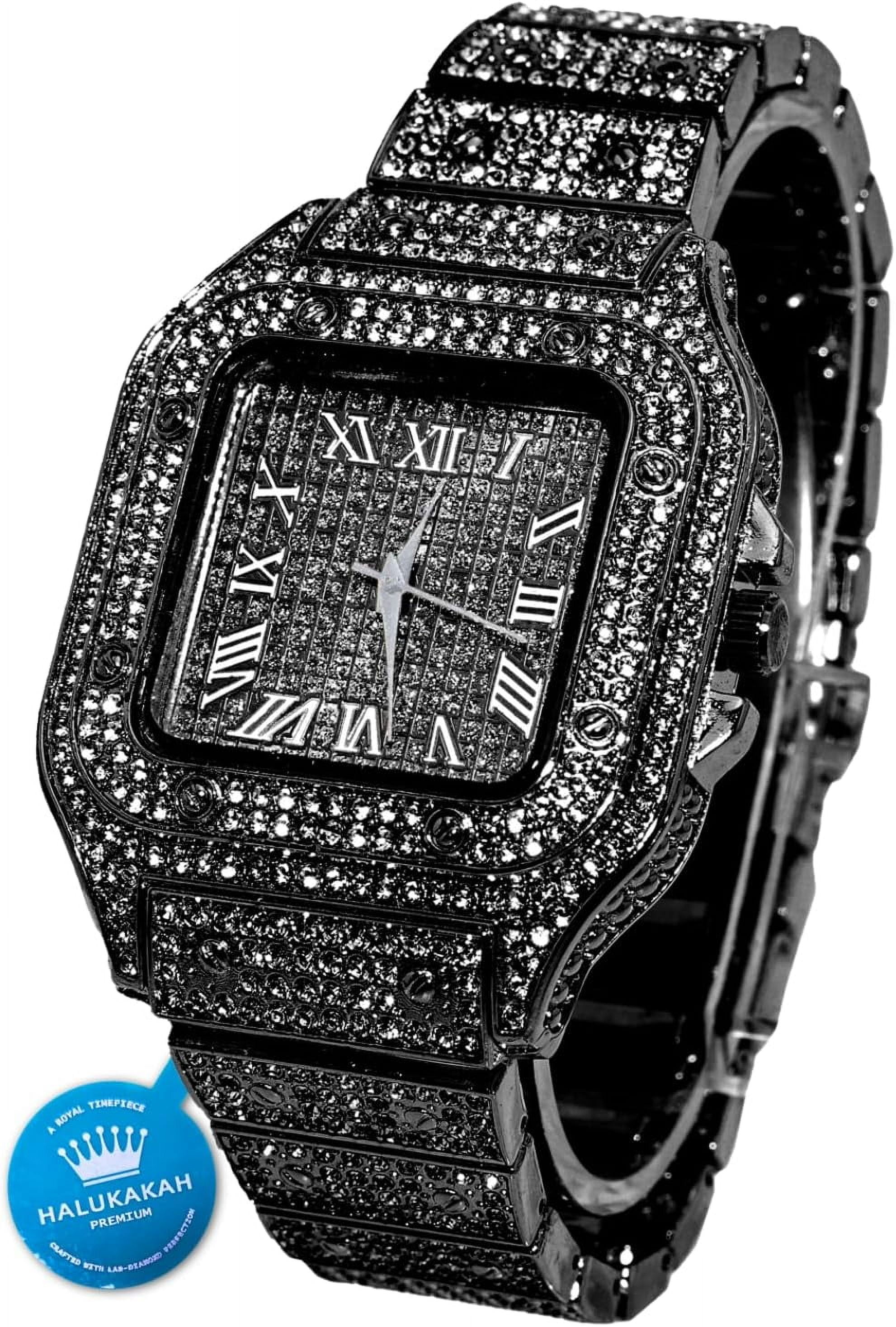 TRAHOO-Menu2019s Watch - The King - 18K Gold/Platinum Plated, 40MM Square Dial, Iced Out ...