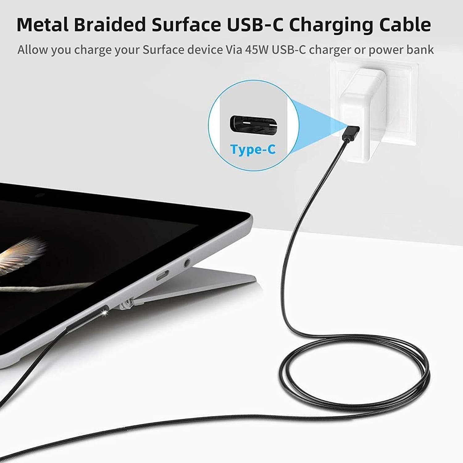 TRAHOO-Metal Braided Surface Connect to USB-C Charging Cable (Bright ...