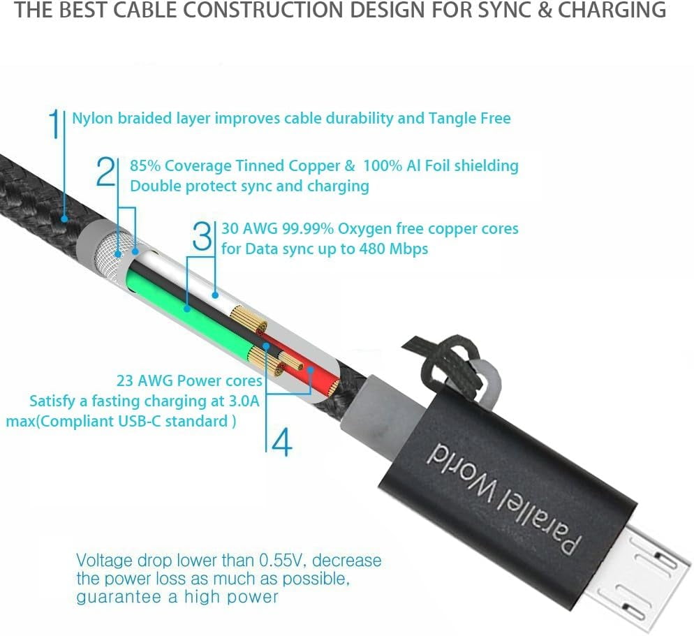 TRAHOO-Micro USB Cable, USB Type C Adapter, USB Micro B and USB-C 2-in ...