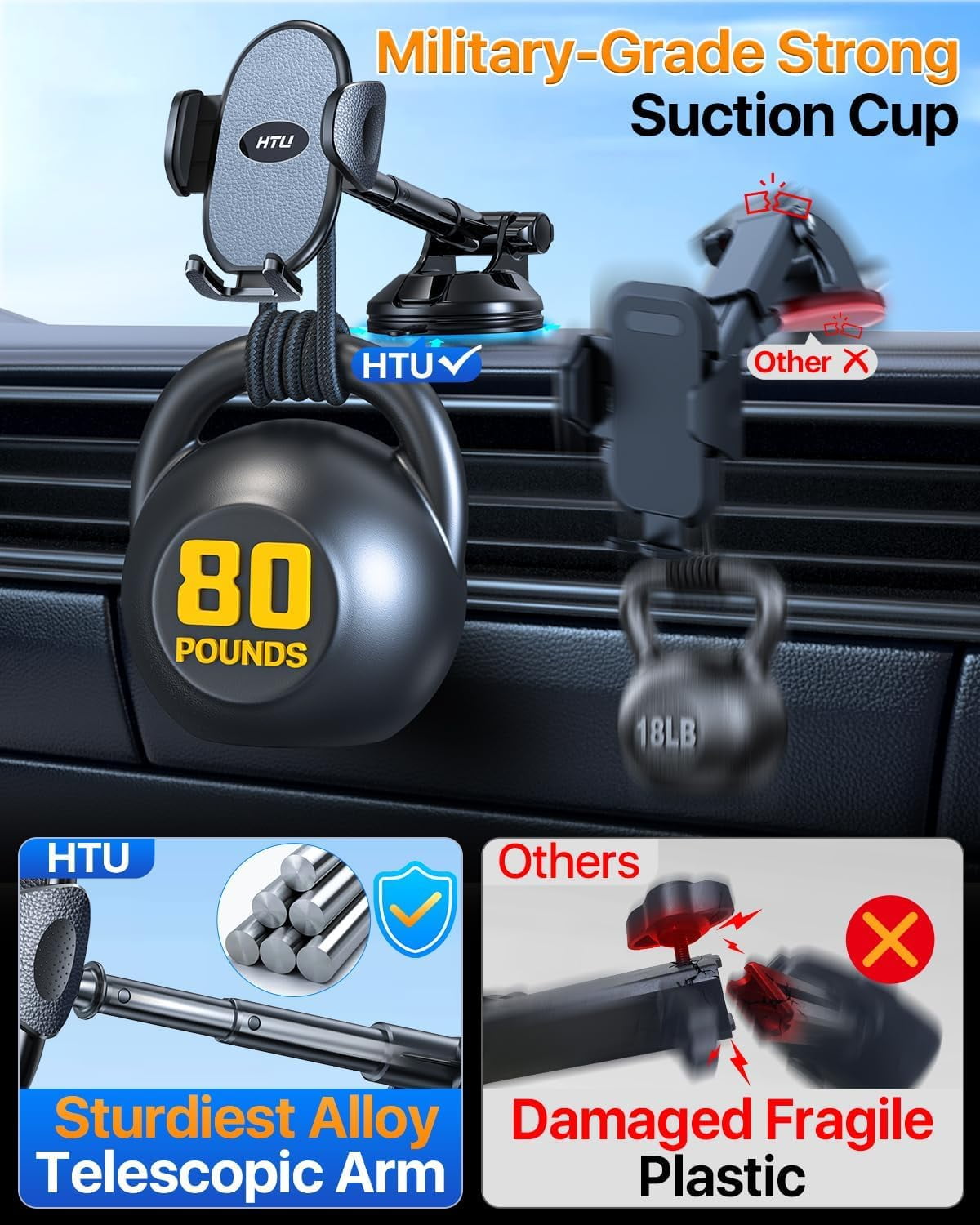 TRAHOO-【Military-Grade Stable Suction】Cell Phone Holder for Car ...