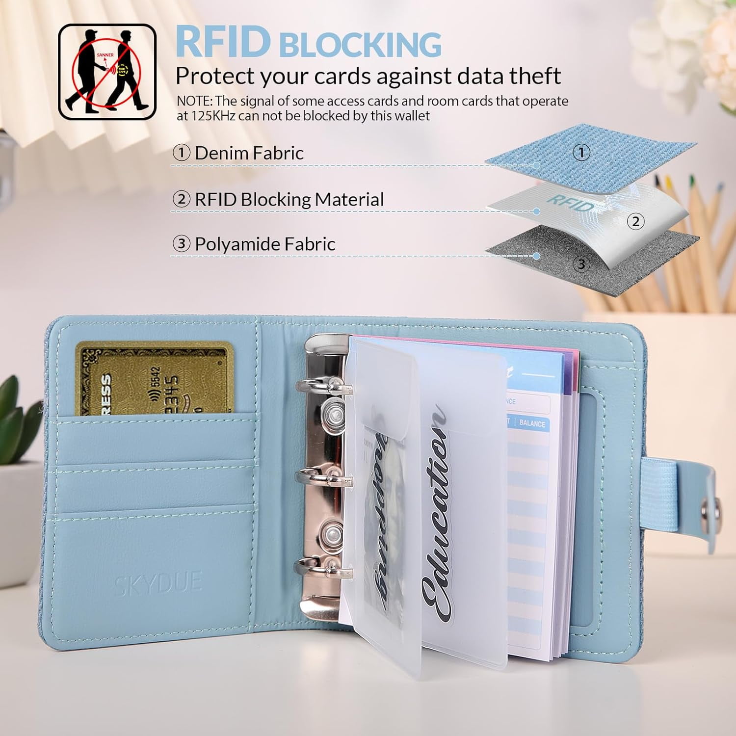 TRAHOO-Mini Budget Binder with 12Pcs Cash Envelopes, Denim Cash ...