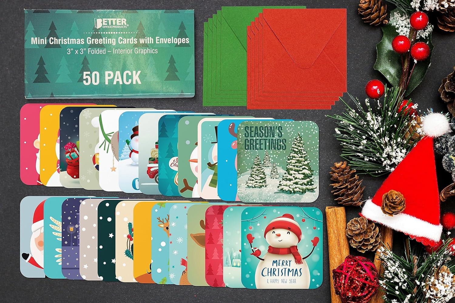 TRAHOO-Mini Christmas Greeting Cards & Envelopes, 3 x 3 inch, 25 Unique ...