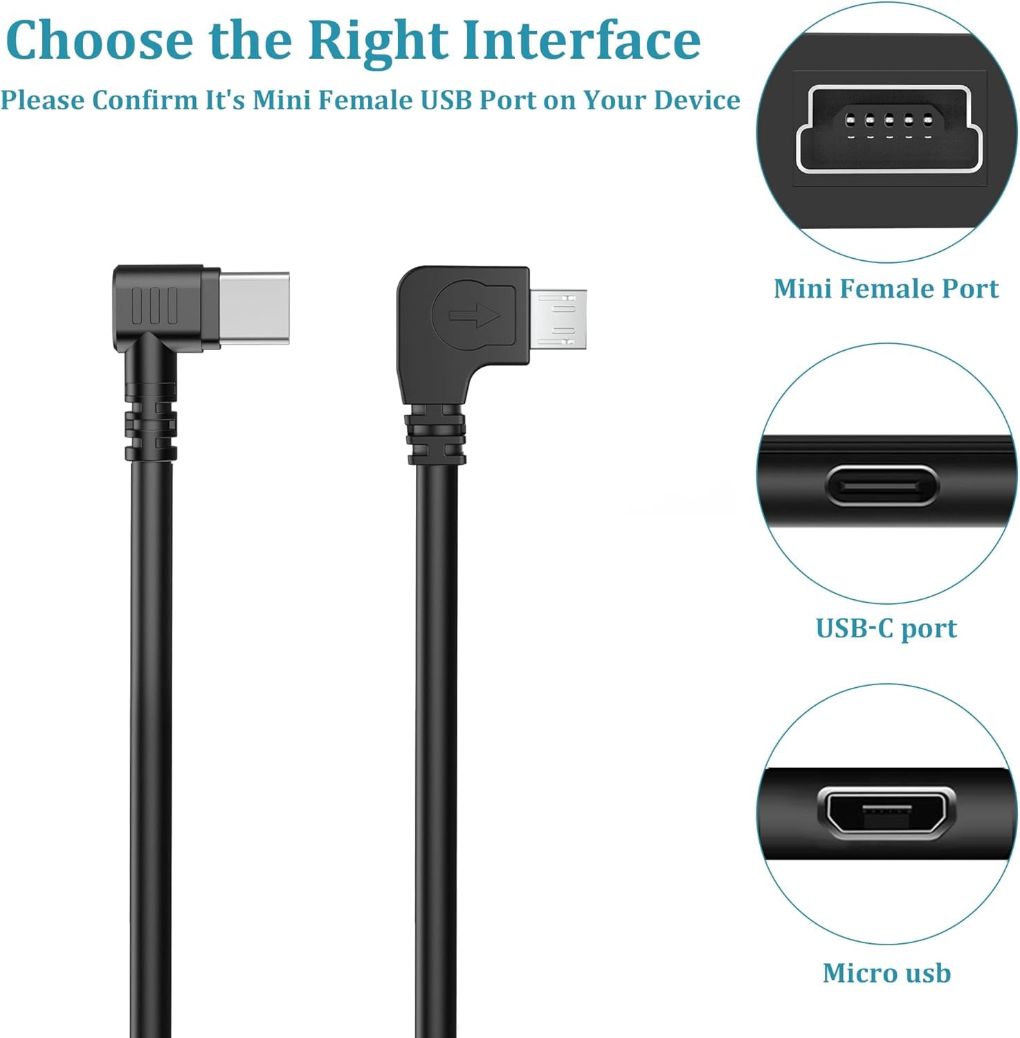 TRAHOO-Mini Female USB to Micro/Type C Male USB Split Adapter Cable,USB ...