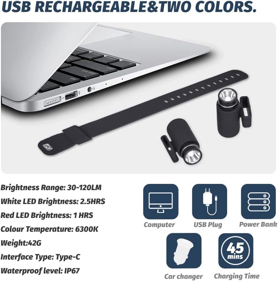 TRAHOO-Mini Flashlight, Pocket Handheld Wrist Watch Flash Light, 200 ...