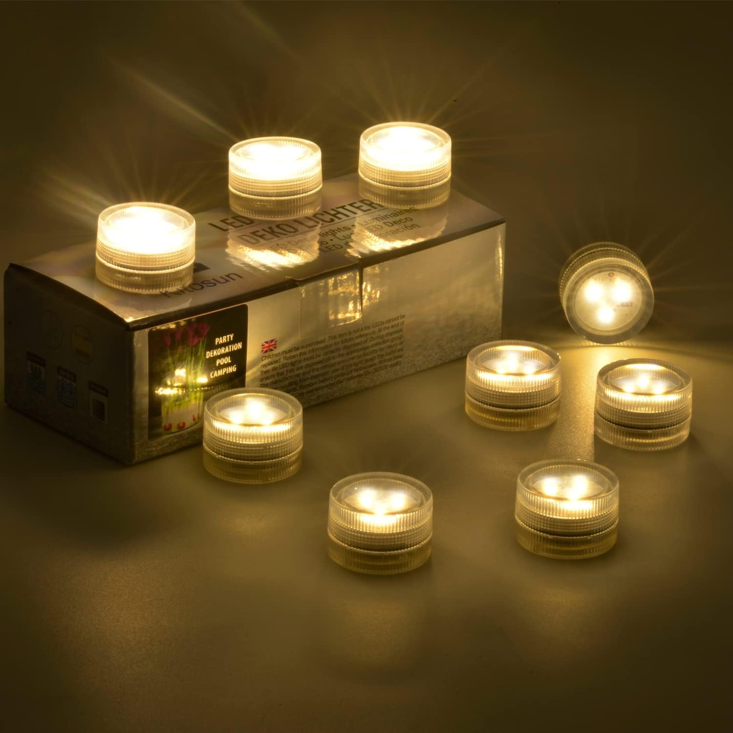 TRAHOO-Mini Waterproof Submersible LED Tea Lights - 20Pcs Super Bright ...