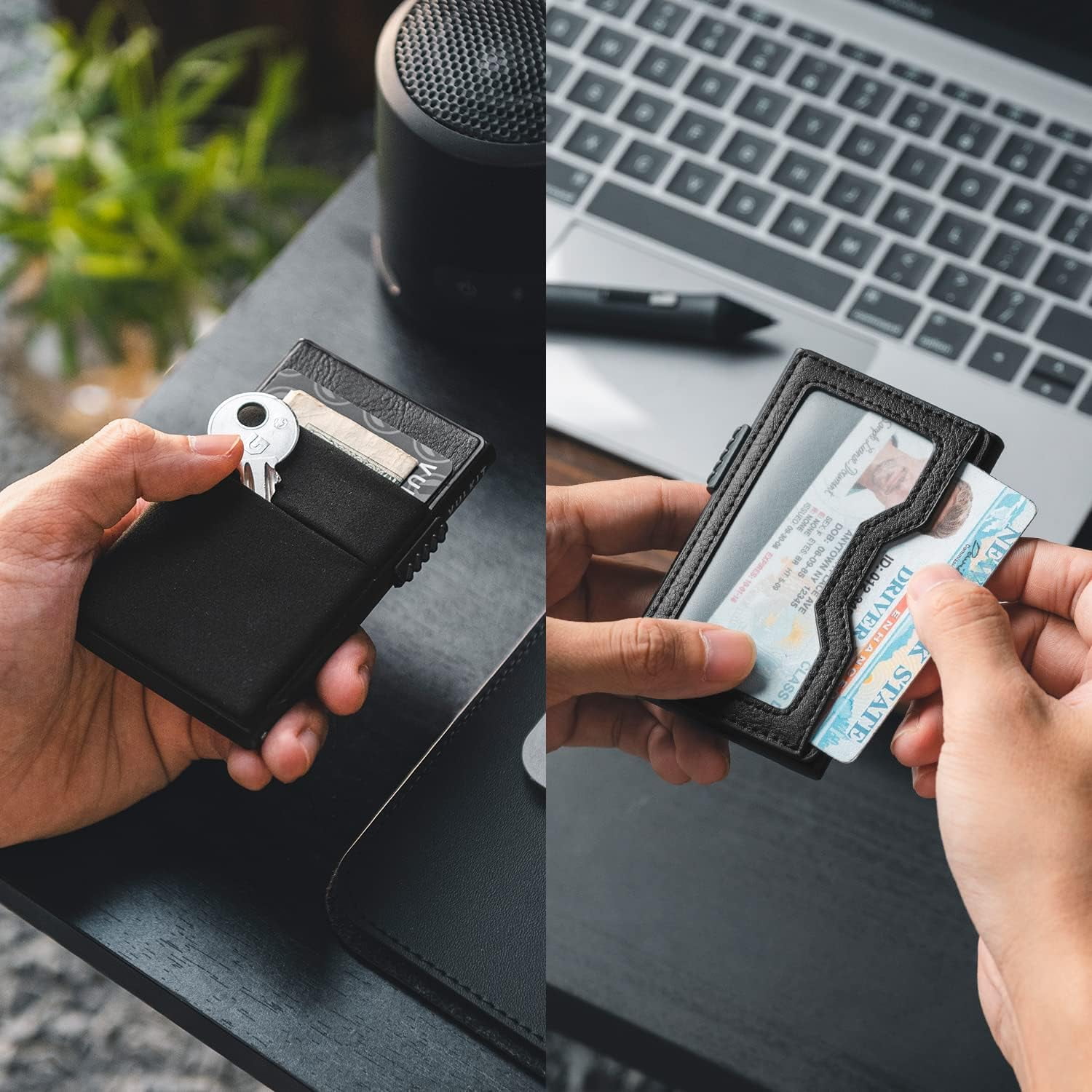 TRAHOO-Minimalist Wallet with ID Window & EDC Pocket Pop Up Card Holder ...