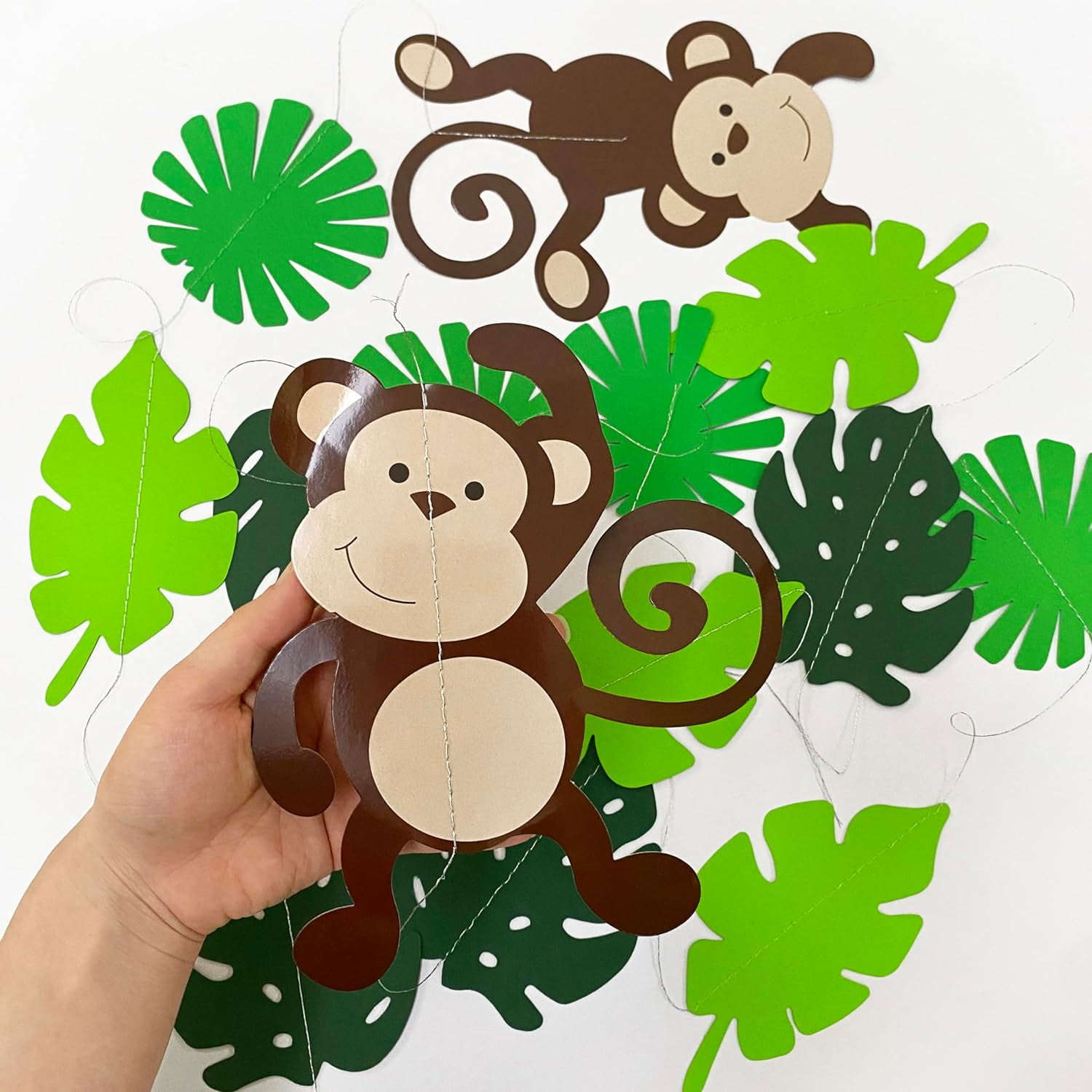 TRAHOO-Monkey Palm Leaves Cutouts Garland Jungle Party Decorations ...