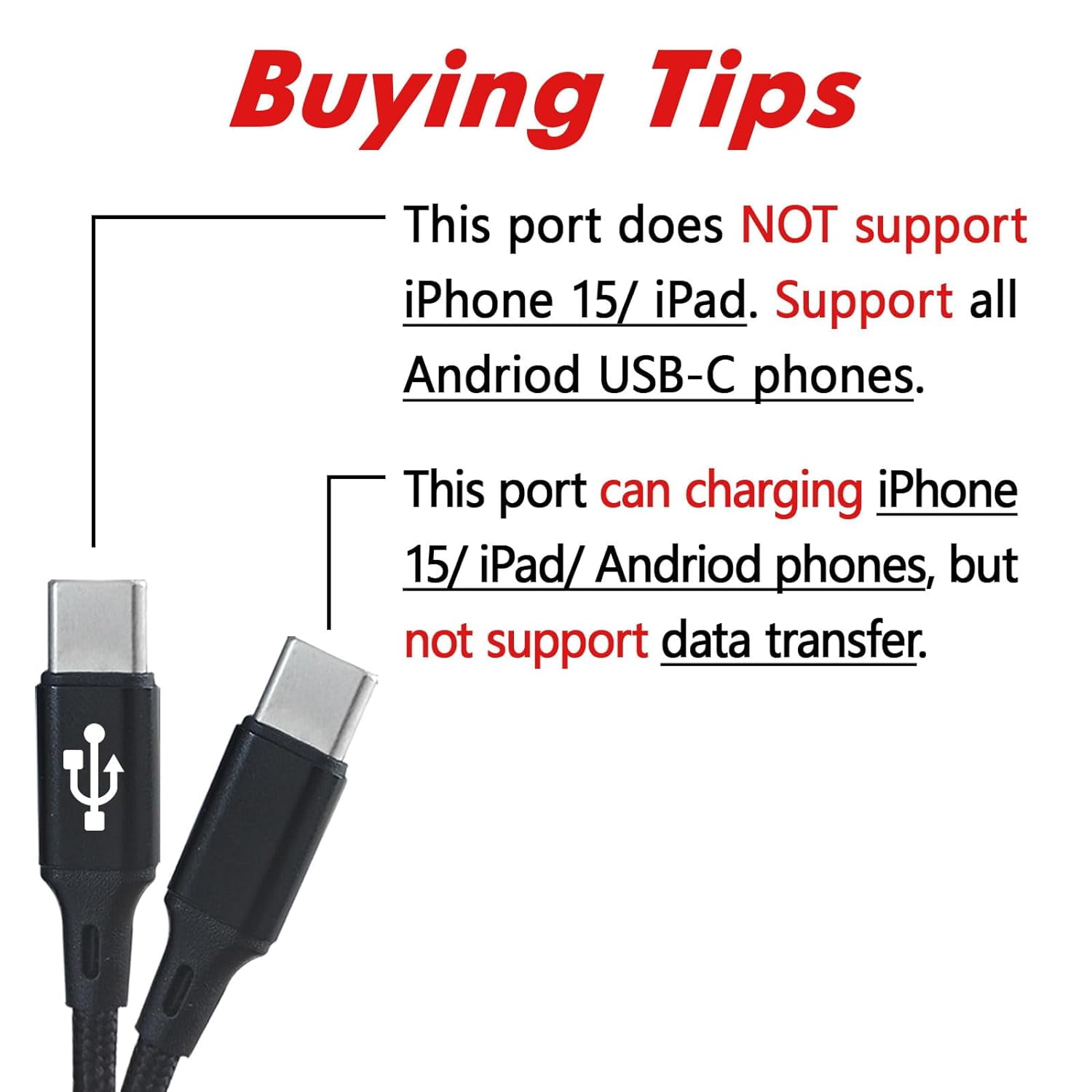 TRAHOO-Multi USB C Cable 4FT, 2 in 1 Multiple Type C Charging, 3A Dual ...