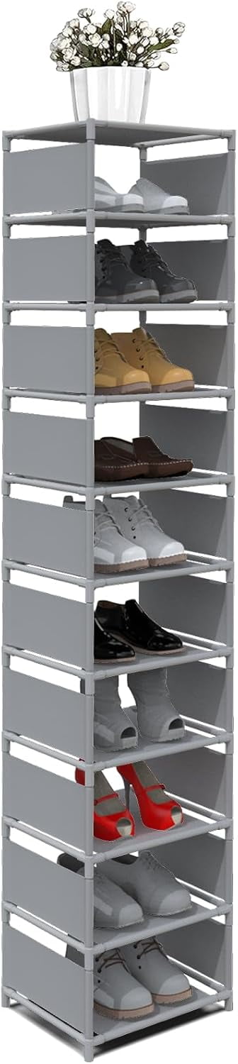 TRAHOO-Narrow Shoe Rack, 10 Tier Vertical Shoe Rack for Closet Entryway ...