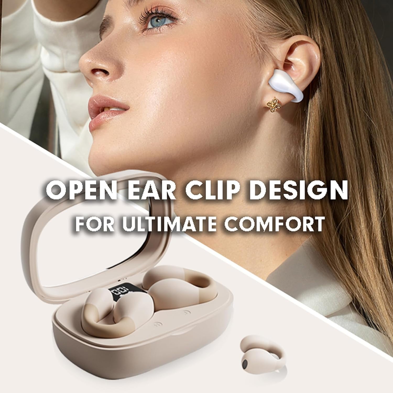 TRAHOO-Open Ear Clip On Bone Conduction Earbuds, Out of Ear Air ...