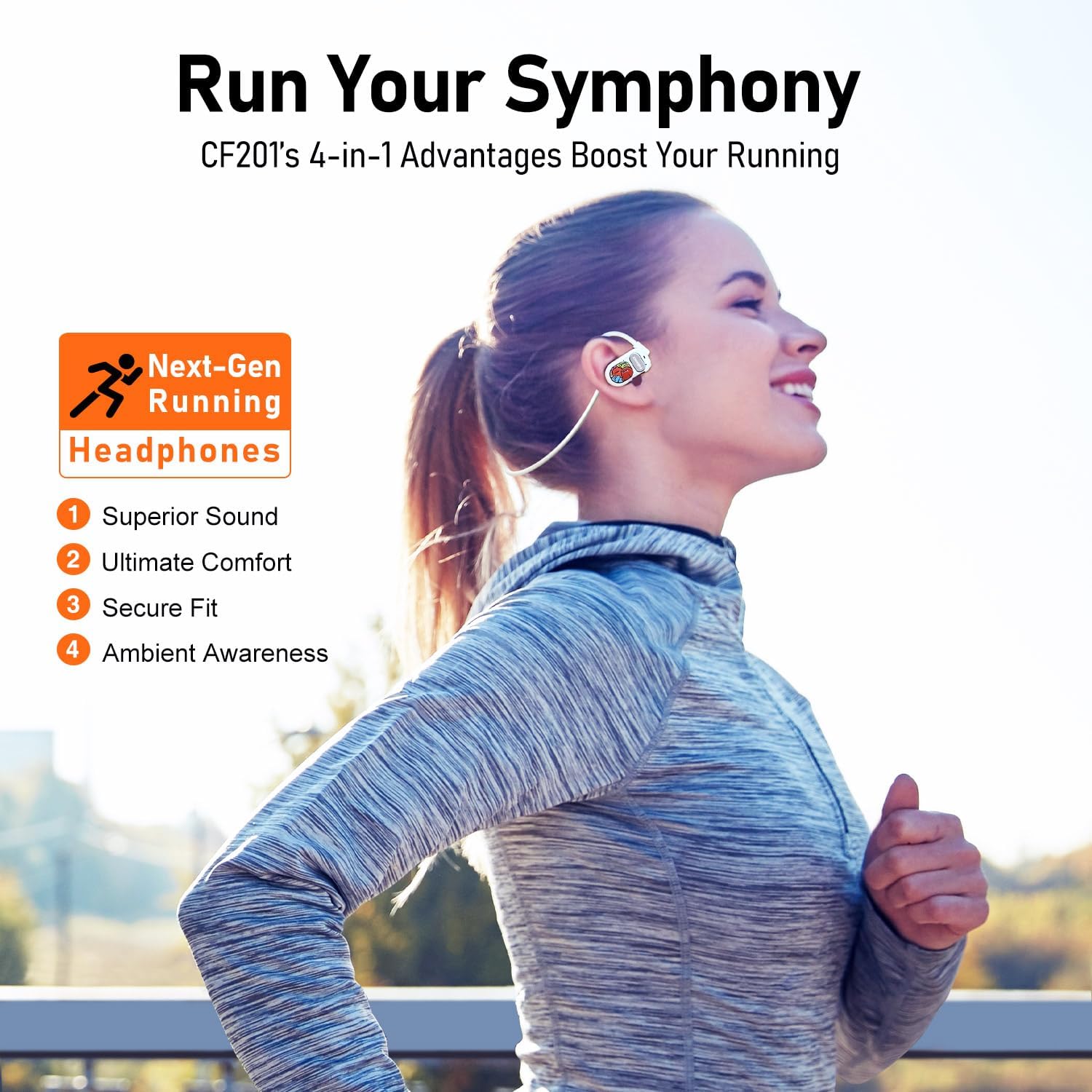 TRAHOO-OpenComfy CF201 Next-Gen Running Headphones, Bluetooth Wireless ...