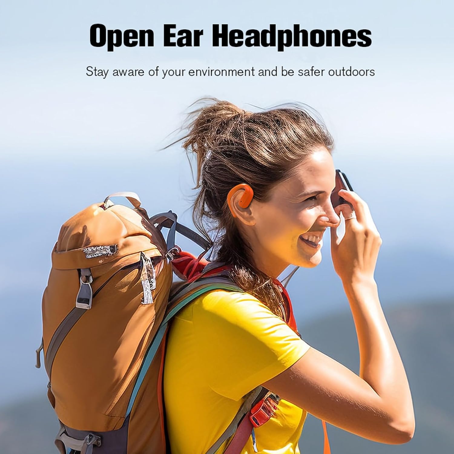 TRAHOO-Orange Open Ear Earbuds OWS Hanging Earphones 5.4 Bluetooth ...